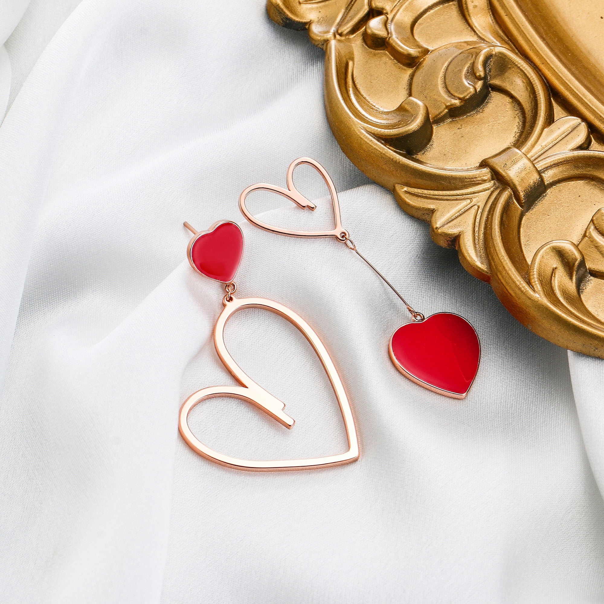 Wedure Asymmetric Statement Heart Dangle Drop Earrings for Women ...