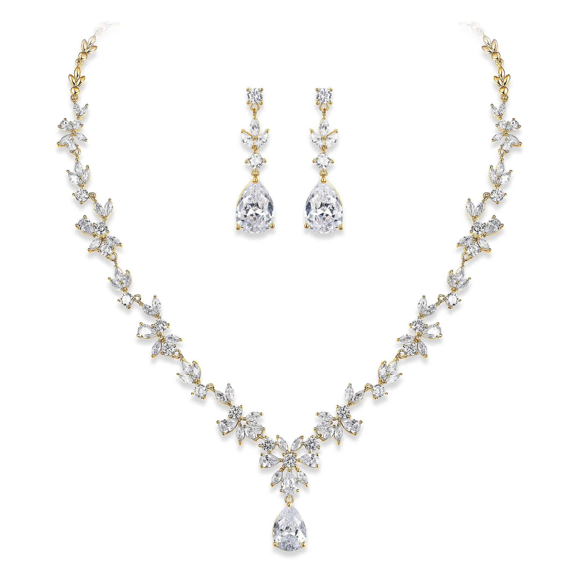 Wedure Bridal Jewelry Set for Bride, 14K Gold Plated Gorgeous Marquise ...