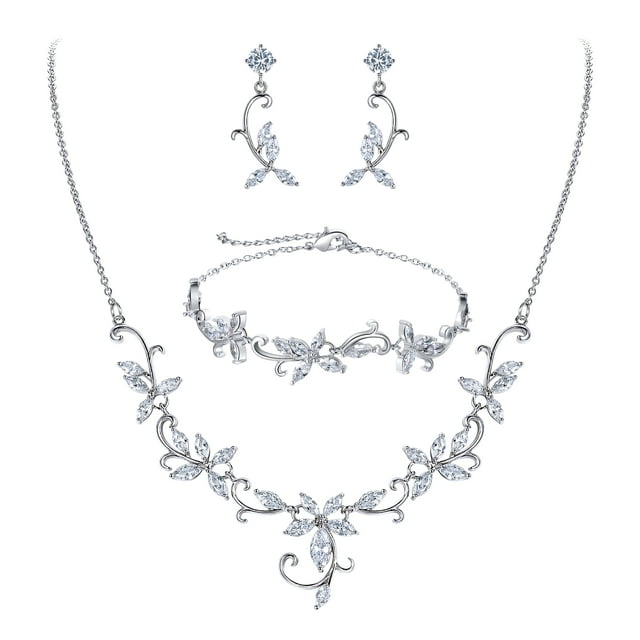 Wedure Flower Leaf Wedding Jewelry Set for Bridal Bridemaid, Cubic ... Wedure Flower Leaf Wedding Jewelry Set for Bridal Bridemaid, Cubic ...