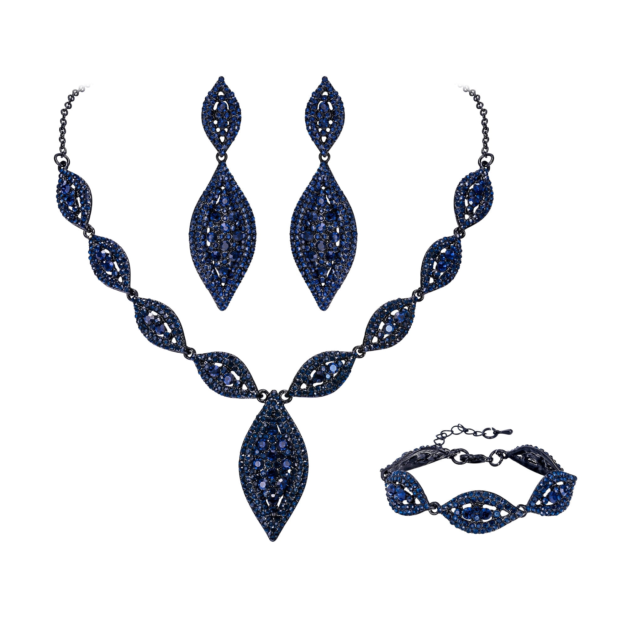 Wedure Party Jewelry Set Rhinestone Crystal Bridal Leaf Necklace Drop ...