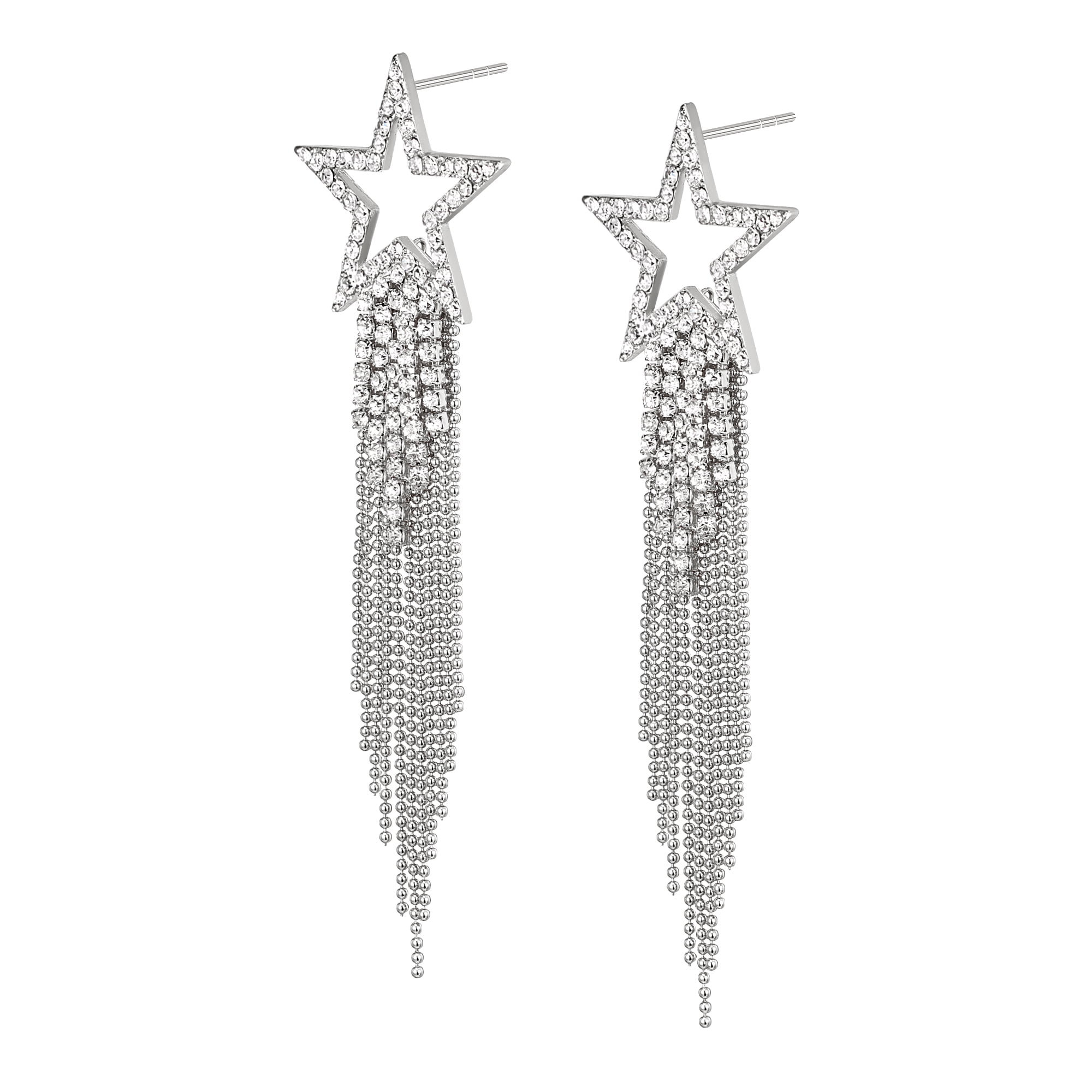 Wedure Rhinestone Crystal Star Tassel Dangle Drop Earrings For Women
