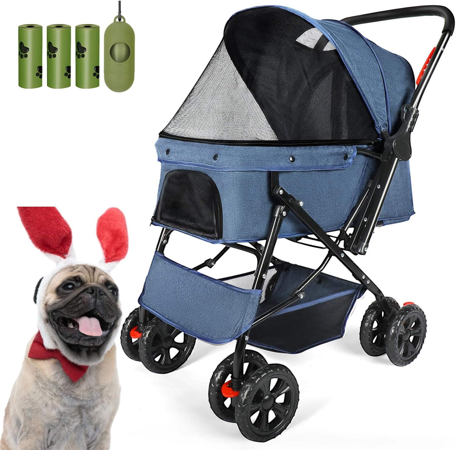 Wedyvko Dog Stroller, Pet Stroller for Small Dogs Cats, Up to 33 LBS with Storage Basket & Cup ...