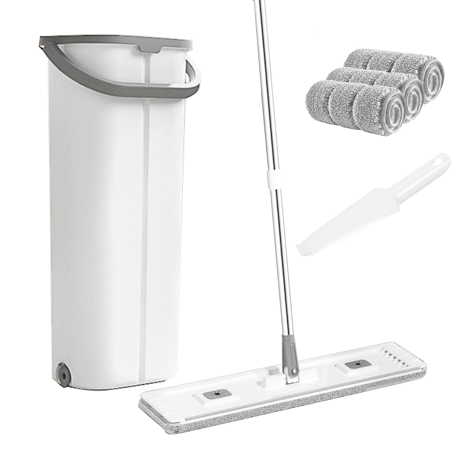 Wedyvko Mop and Bucket with Wringer Set, White Flat Squeeze Mop Bucket ...