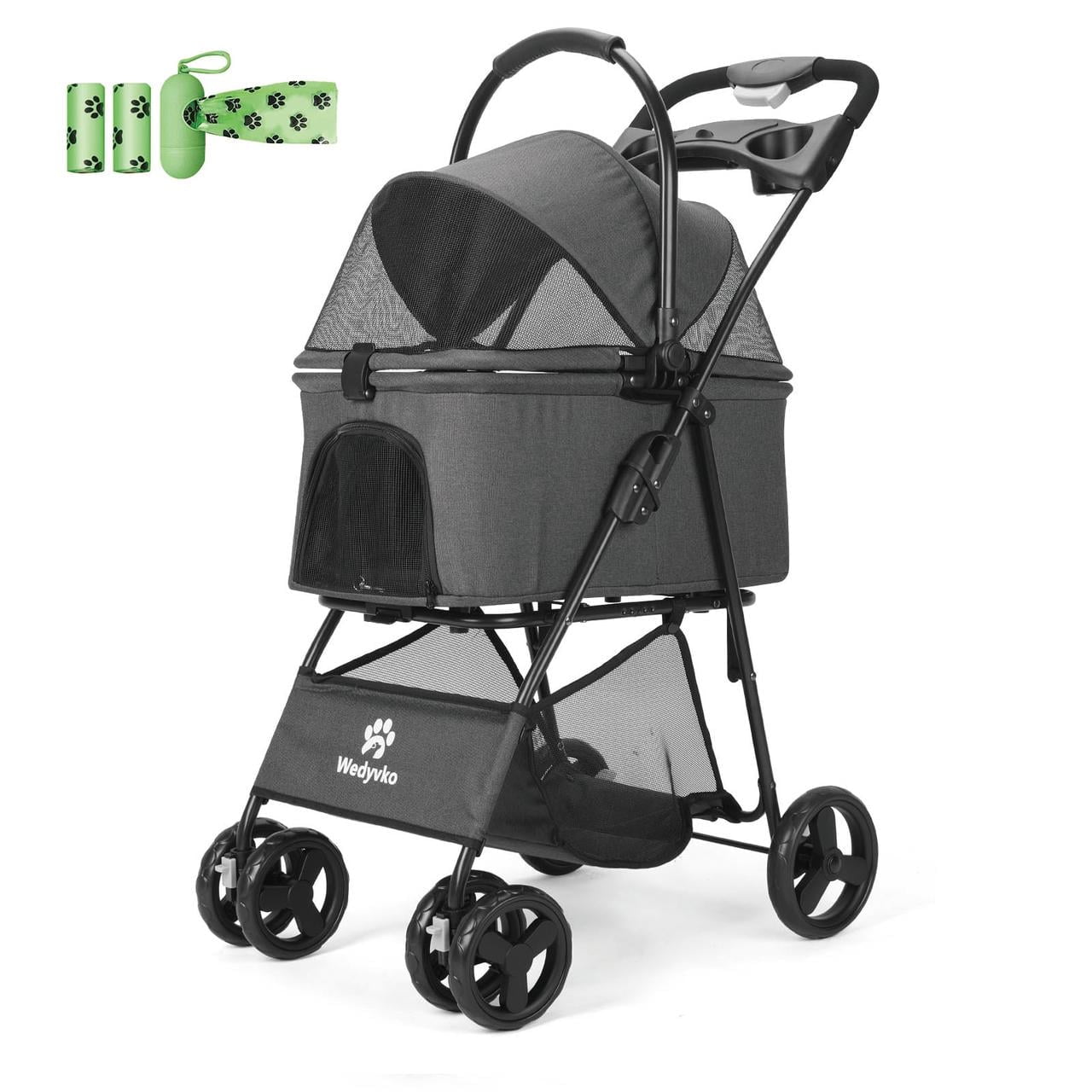 Wedyvko Pet Stroller with 4 Wheels, Foldable Pet Travel Carrier for ...