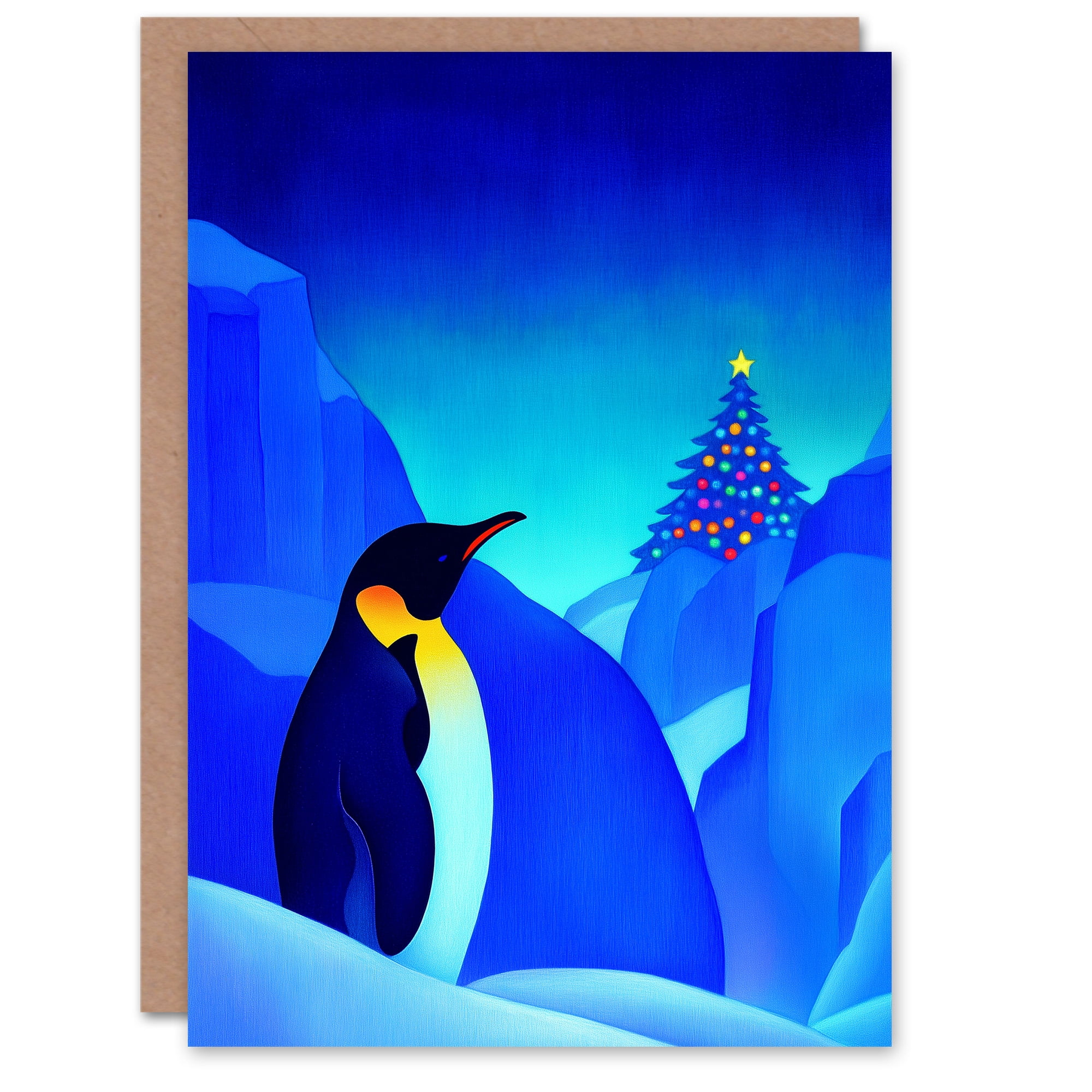 Wee Blue Coo Greeting Card Antarctica Winter Decorated Tree Emperor ...