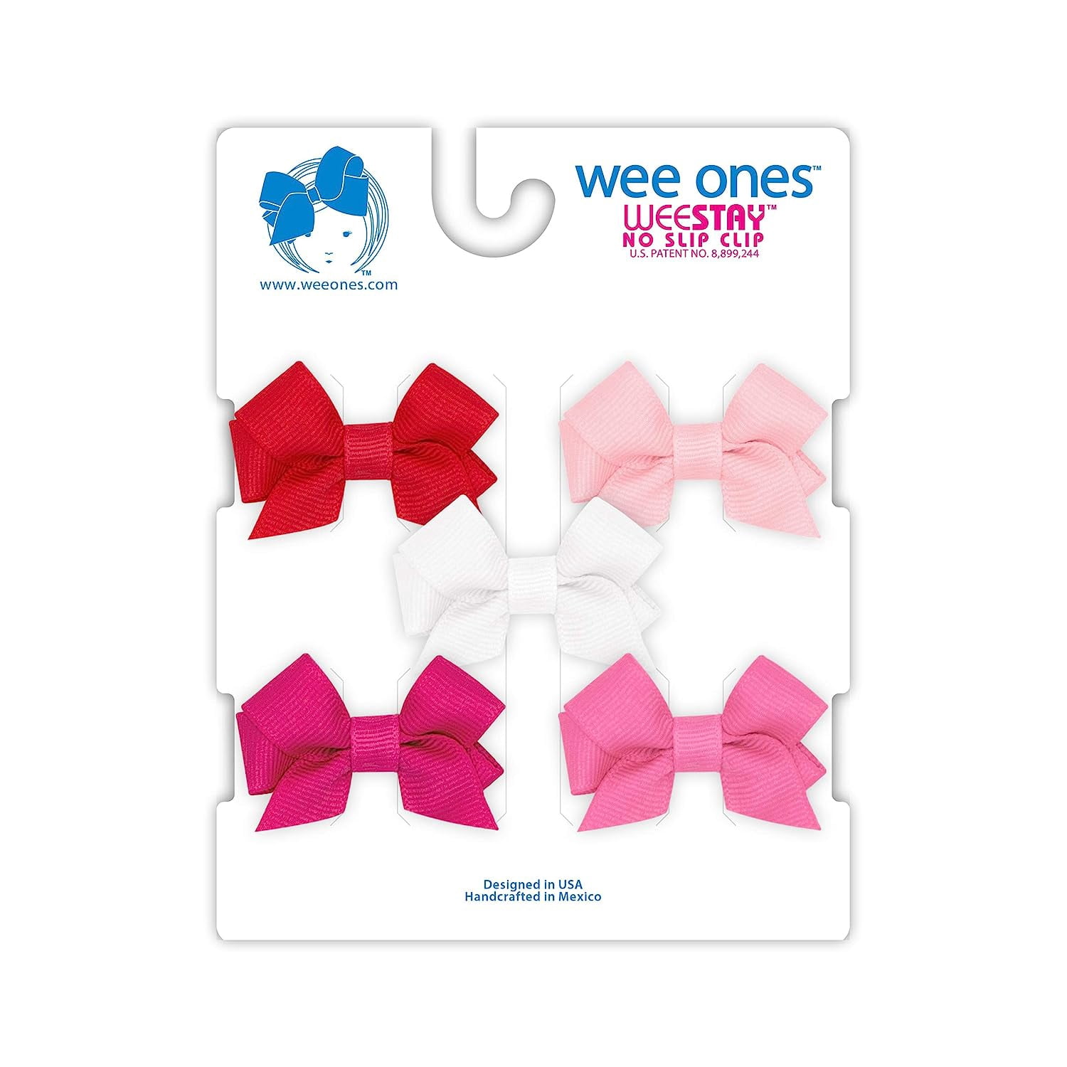 Wee Ones Baby Girl's Multipack Five Tiny Grosgrain Hair Bows, Red ...