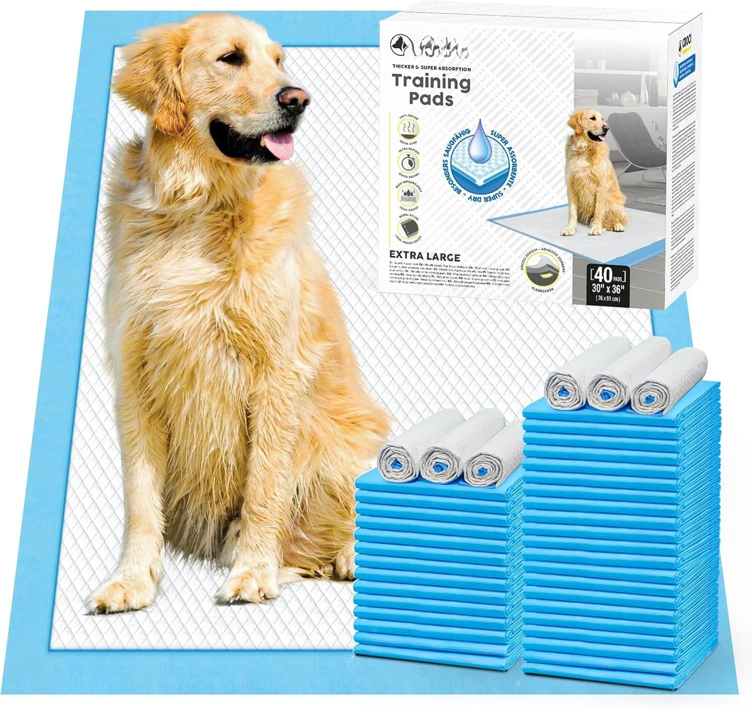 Wee Wee Pads for Dogs - 30x36in Super Puppy Pads with Adhesive Tabs ...