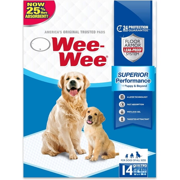 Wee-Wee Performance Unscented Pee Pads for Dogs & Puppies, Quilted Leak ...
