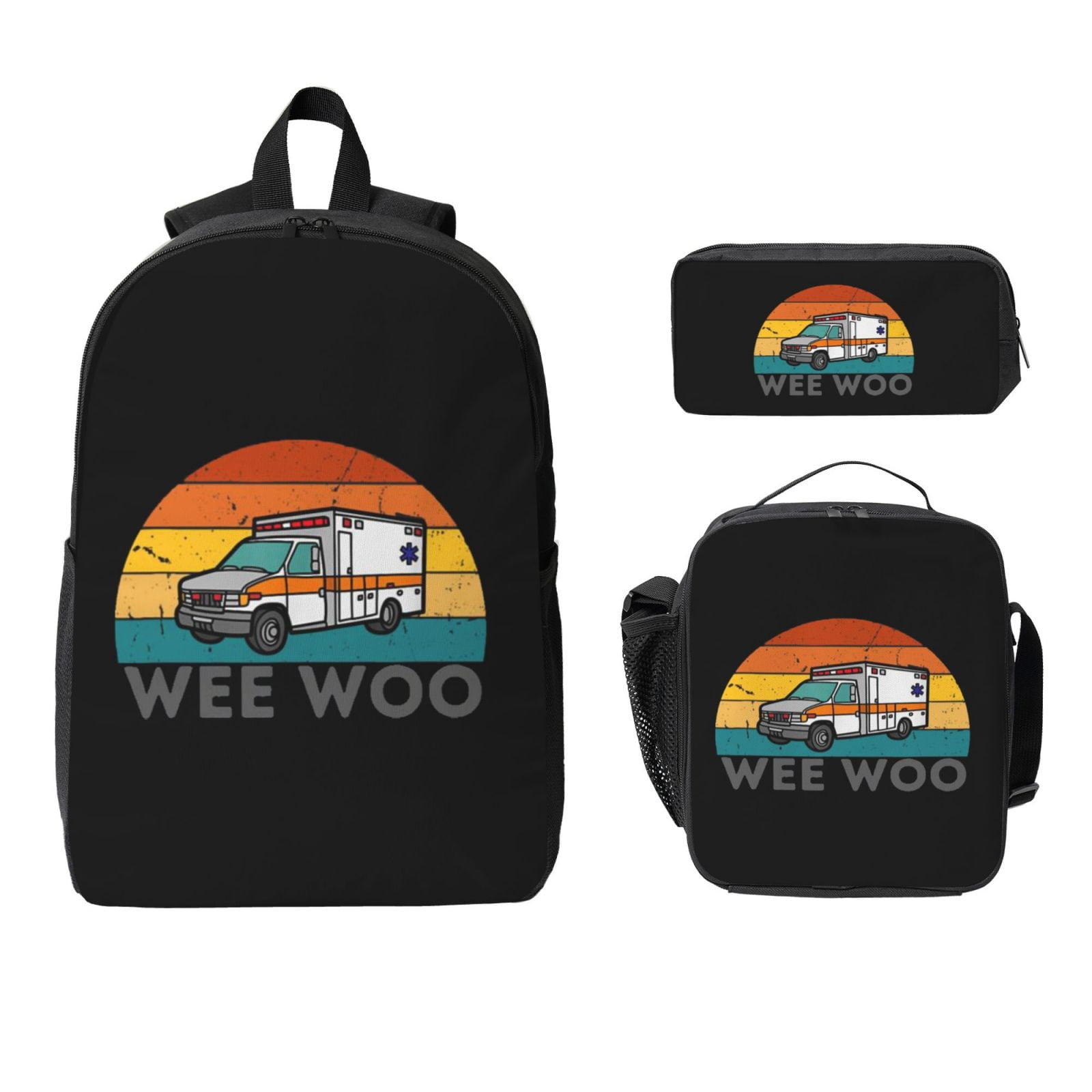 Wee Woo Ambulance Amr Funny Ems Emt 17in Backpack 3 Piece Set ...
