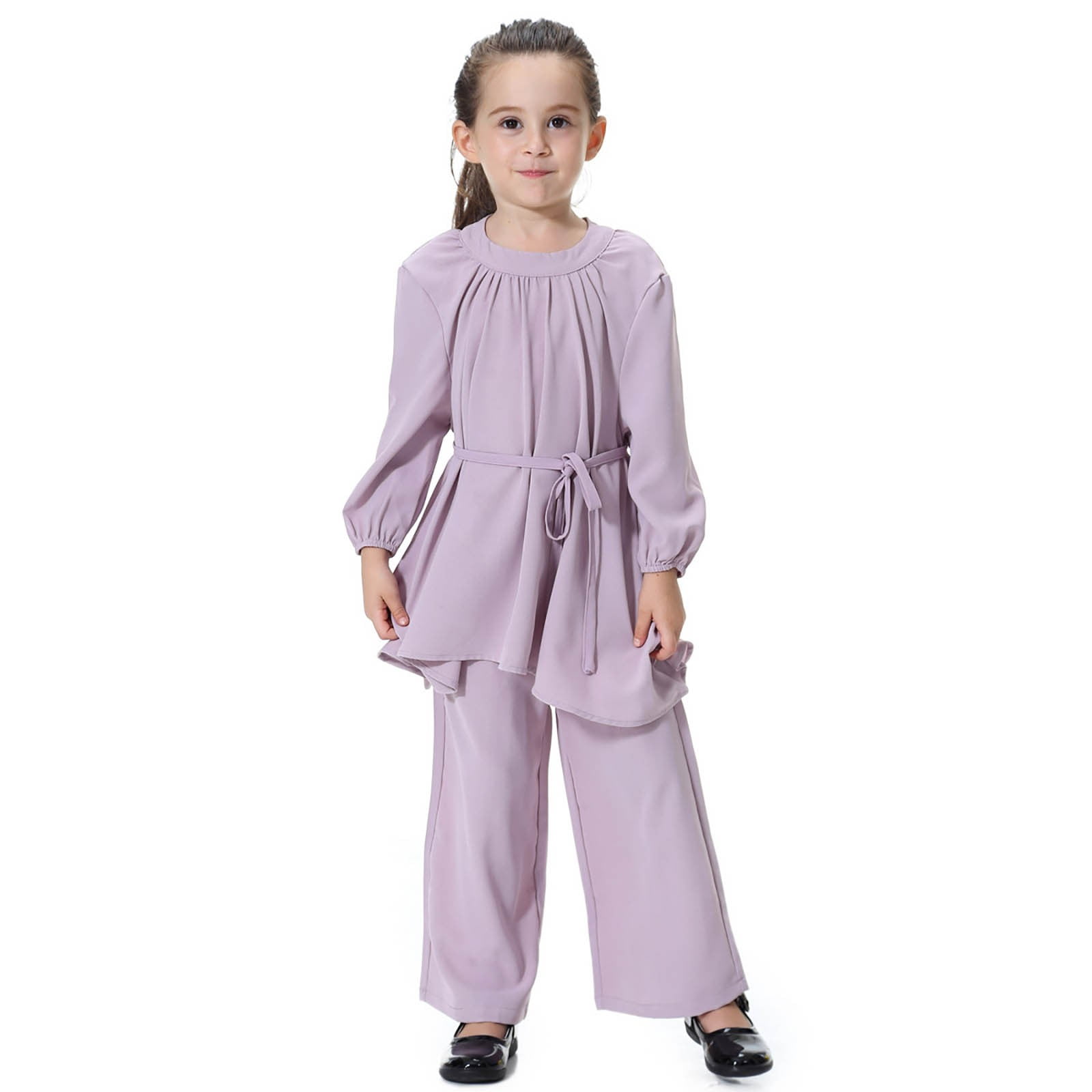WeeBloom Girls Fall Outfits Muslim Abaya Dress Set Loose Flowy Pants ...