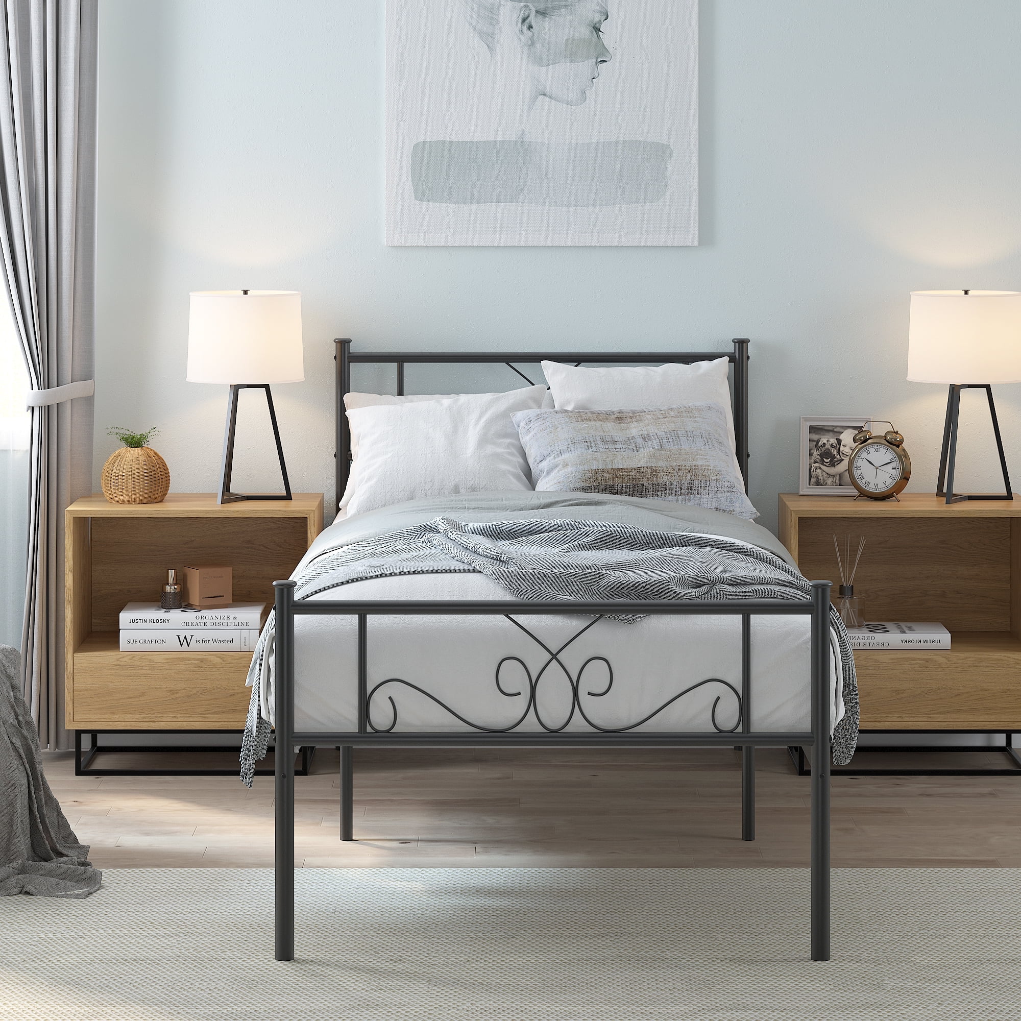 WeeHom Twin Size Metal Bed Frame for Boys Girls Single Bed Frame with ...