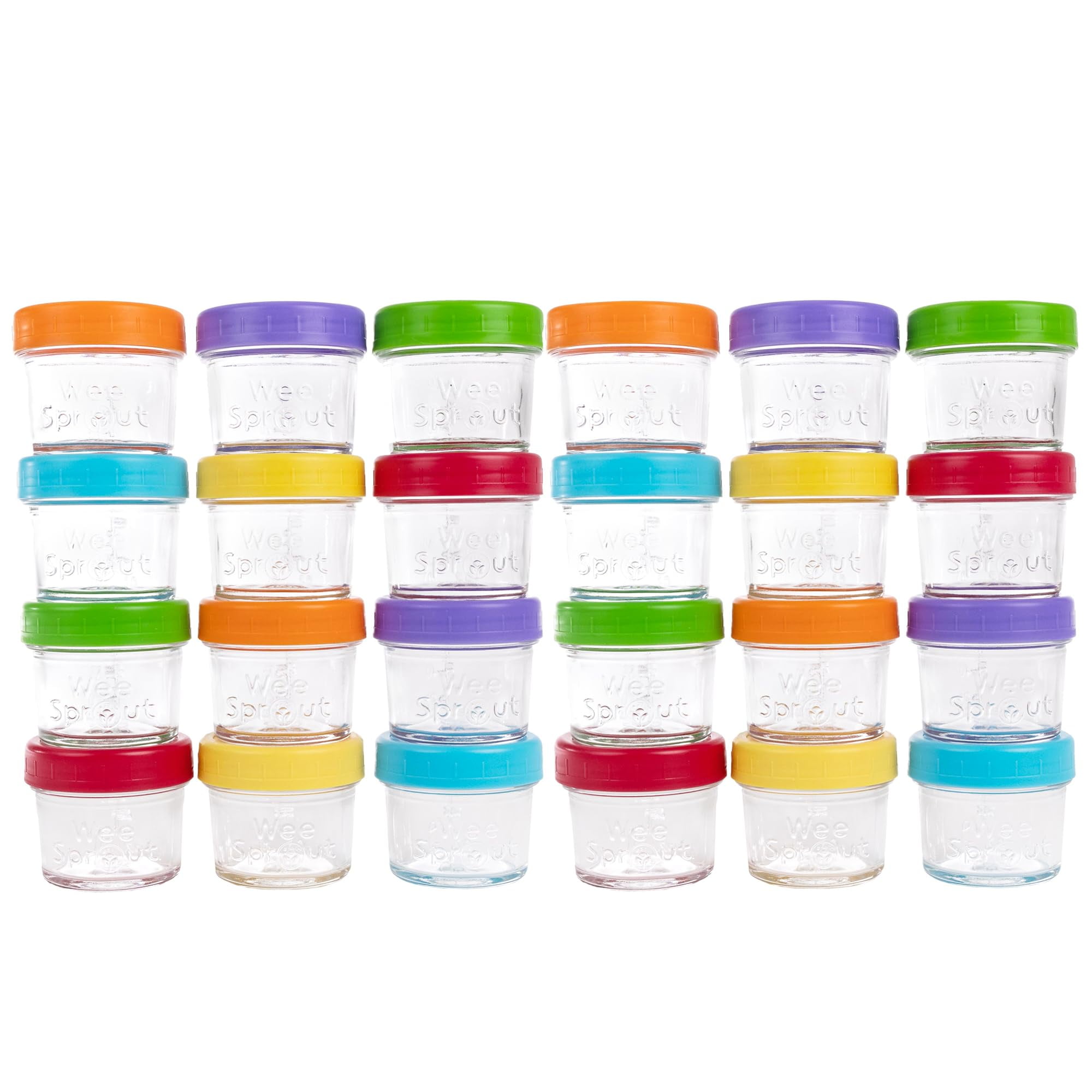 WeeSprout Baby Food Storage Glass Jars w/ Lids (4 oz, 24 Pack) Bright ...