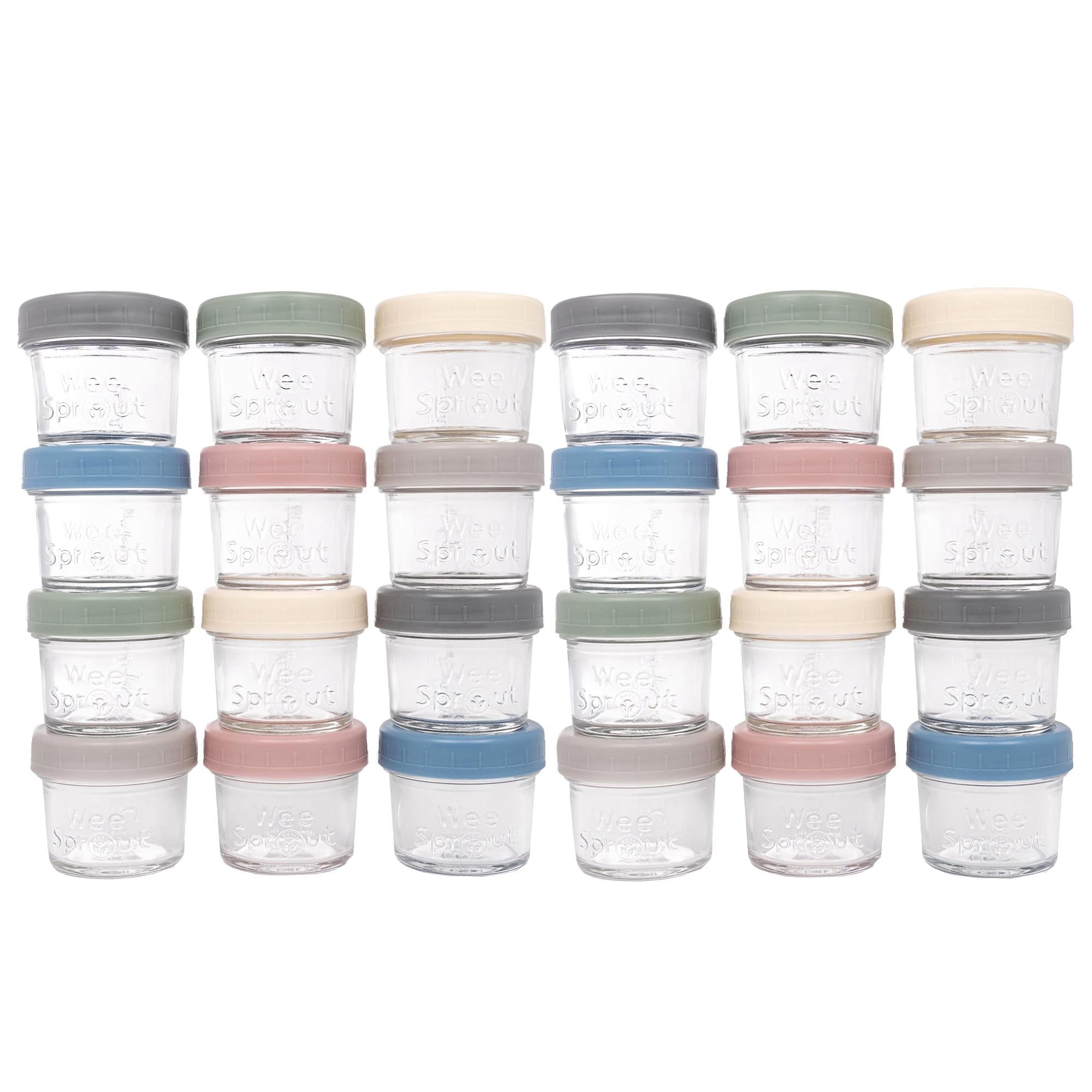 WeeSprout Baby Food Storage Glass Jars w/ Lids (4 oz, 24 Pack) Matte ...