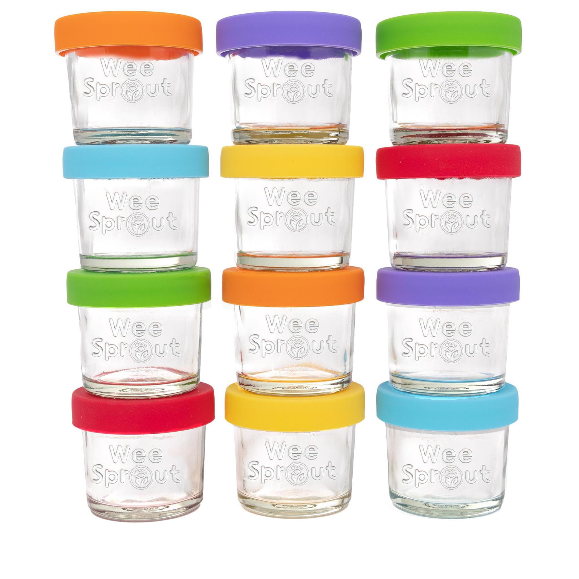 WeeSprout Glass Baby Food Storage Jars w/ Silicone Lids (4 oz, 12 Pack ...