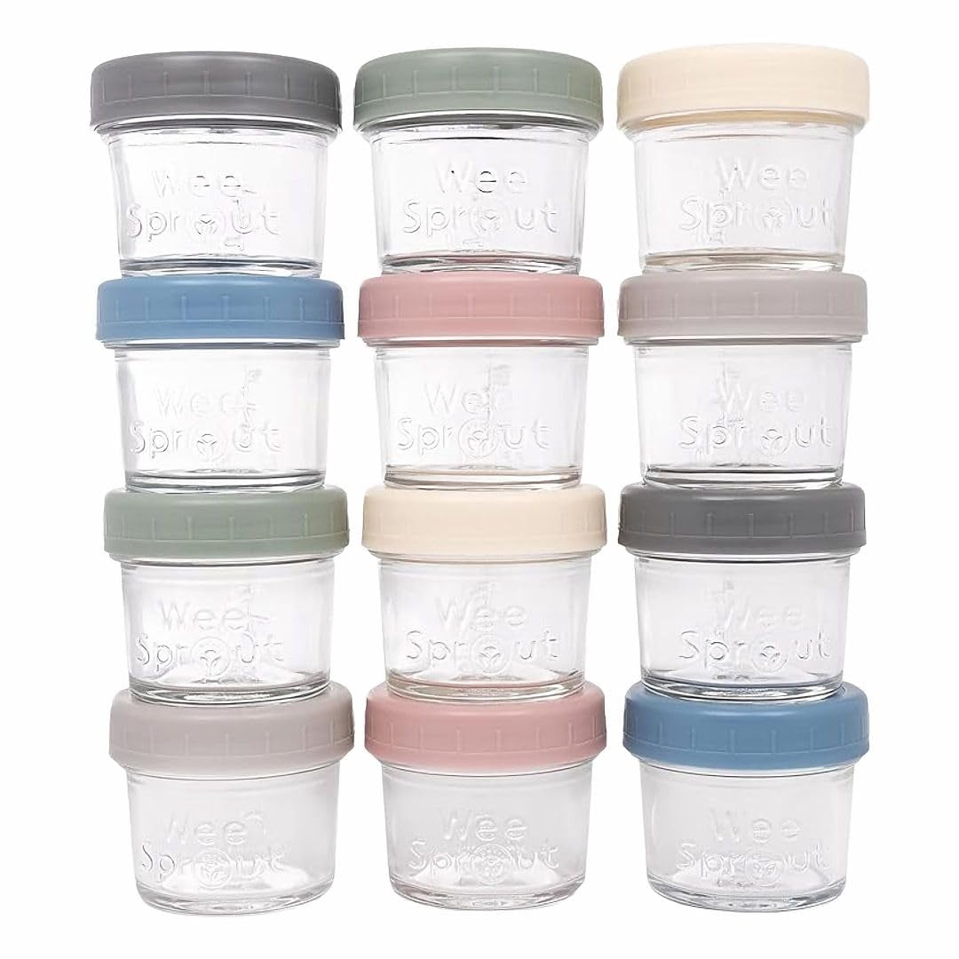 WeeSprout Glass Baby Food Storage Jars - 12 Set, 4 oz, Prep Safe Meal ...