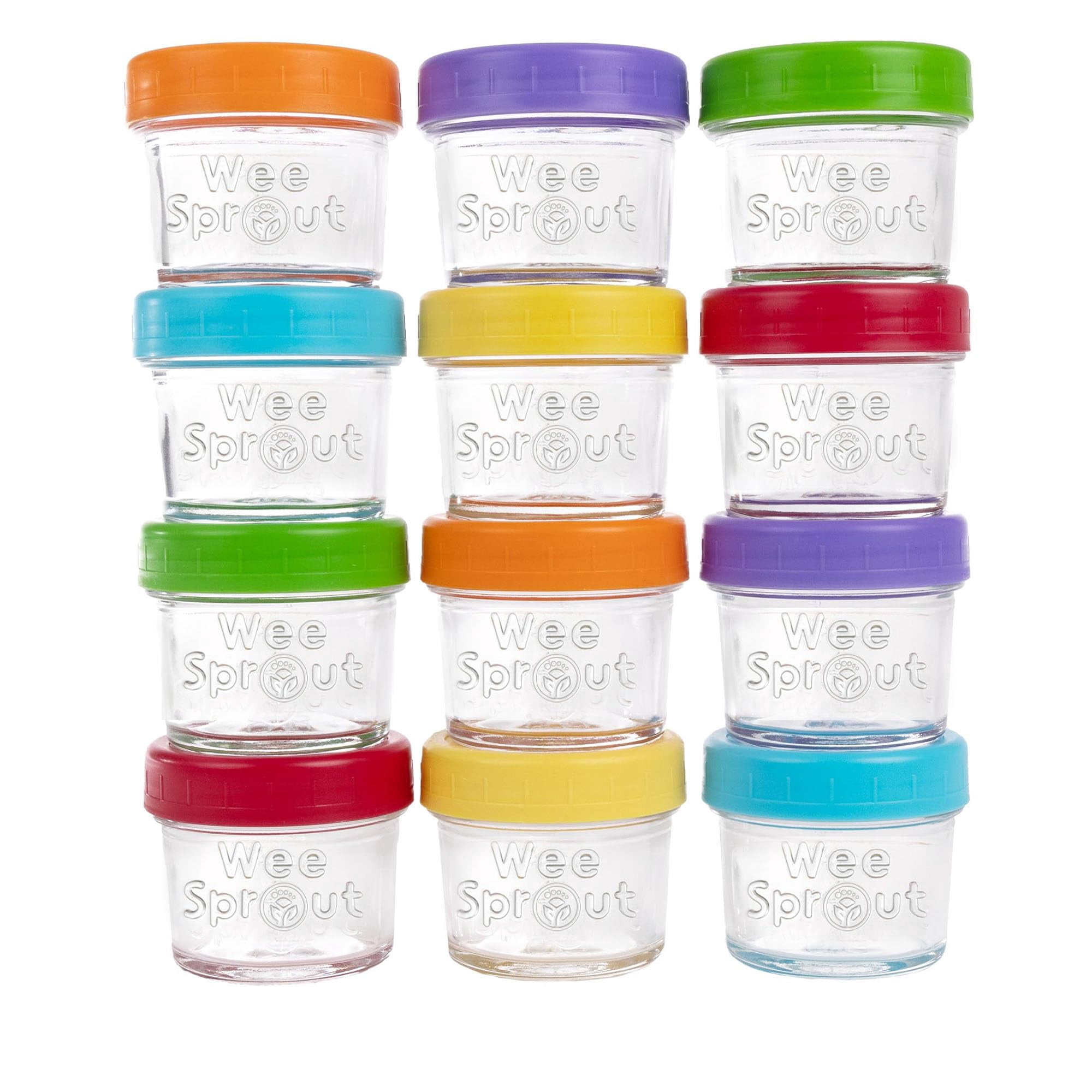 WeeSprout Glass Baby Food Jars - 12 Set, 4 oz, Plastic Lids, Safe for ...