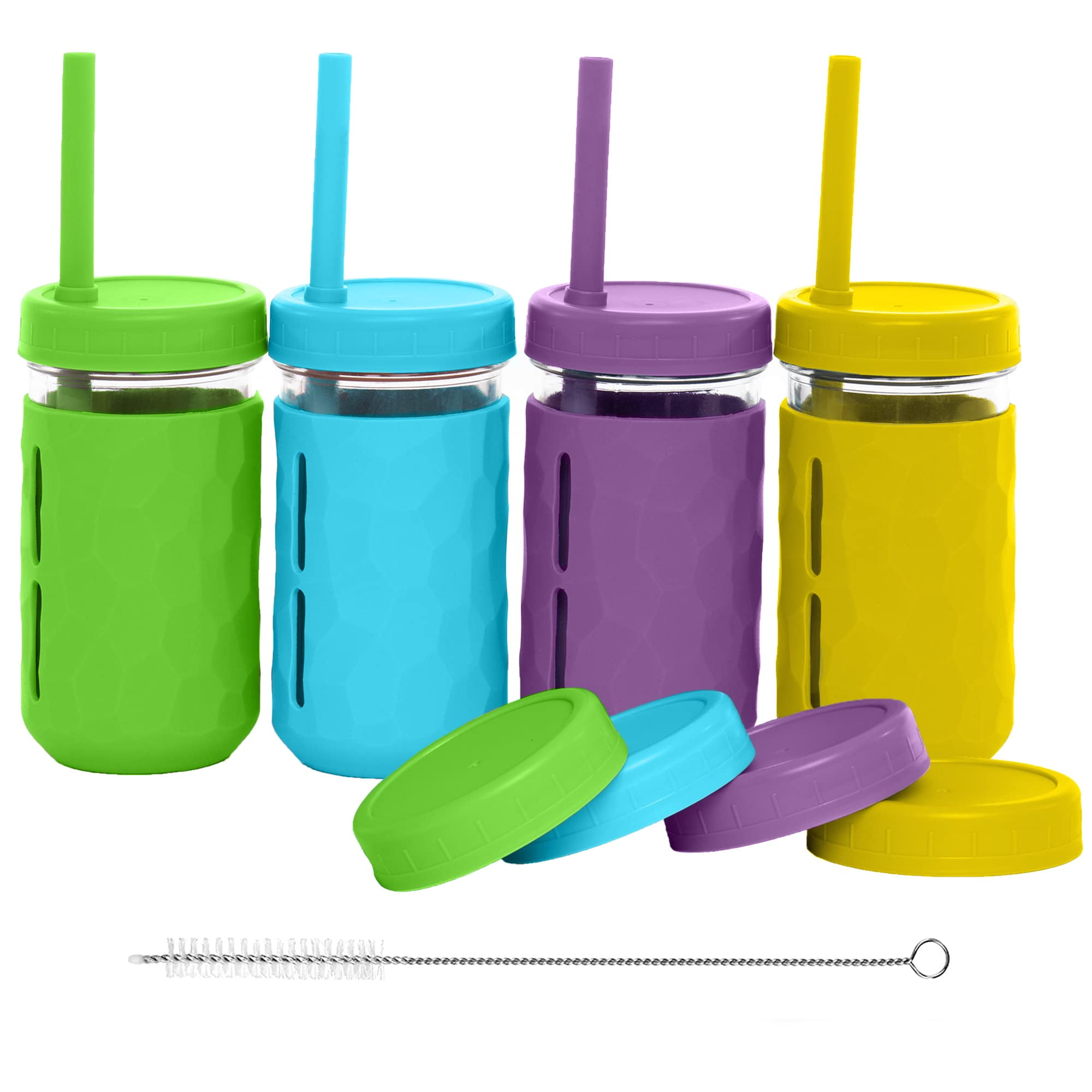 WeeSprout Glass Cups with Lids & Straws, Spill-resistant Cups for ...