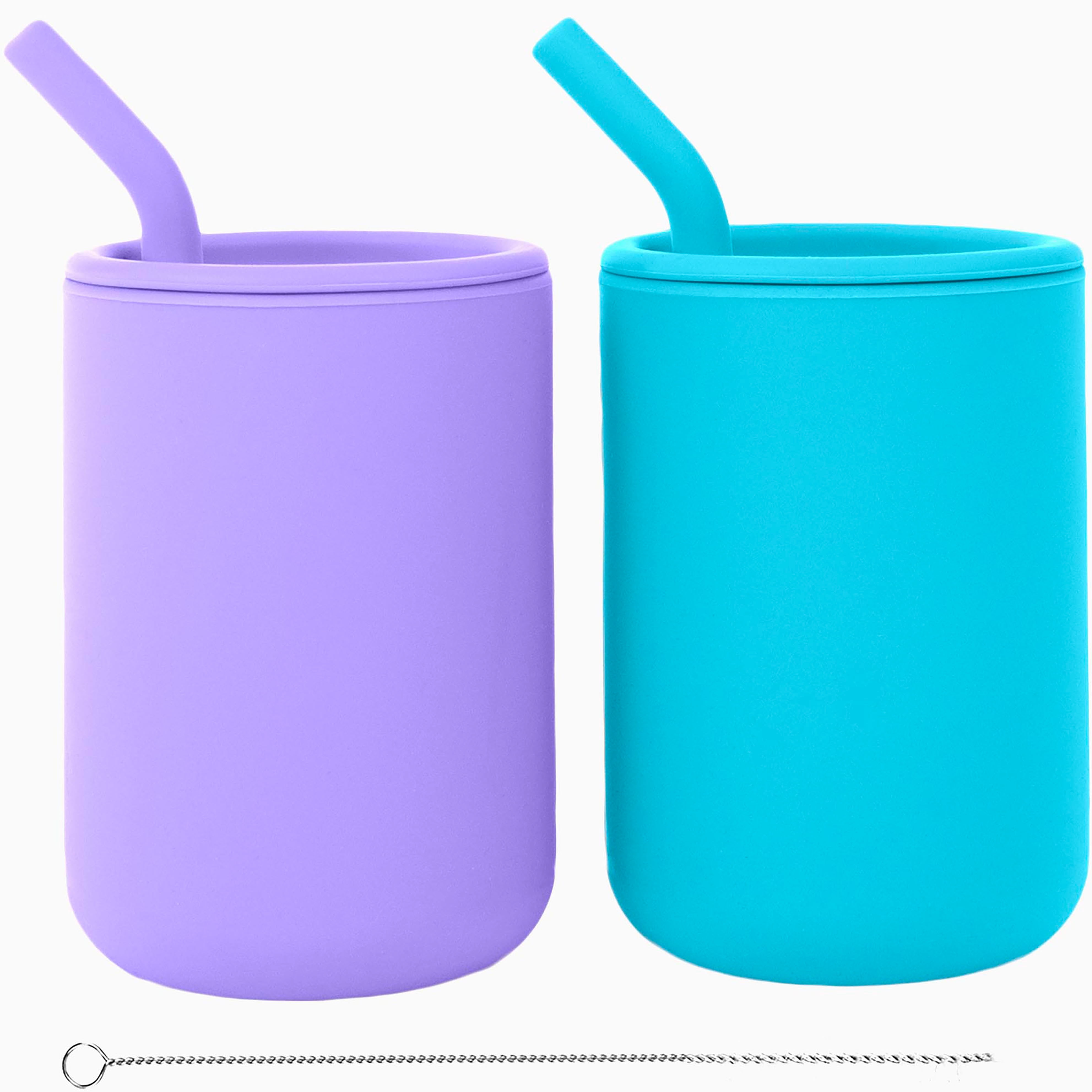 WeeSprout Silicone Baby Cups with Straws and Lids, 8 oz, Set of 2 ...