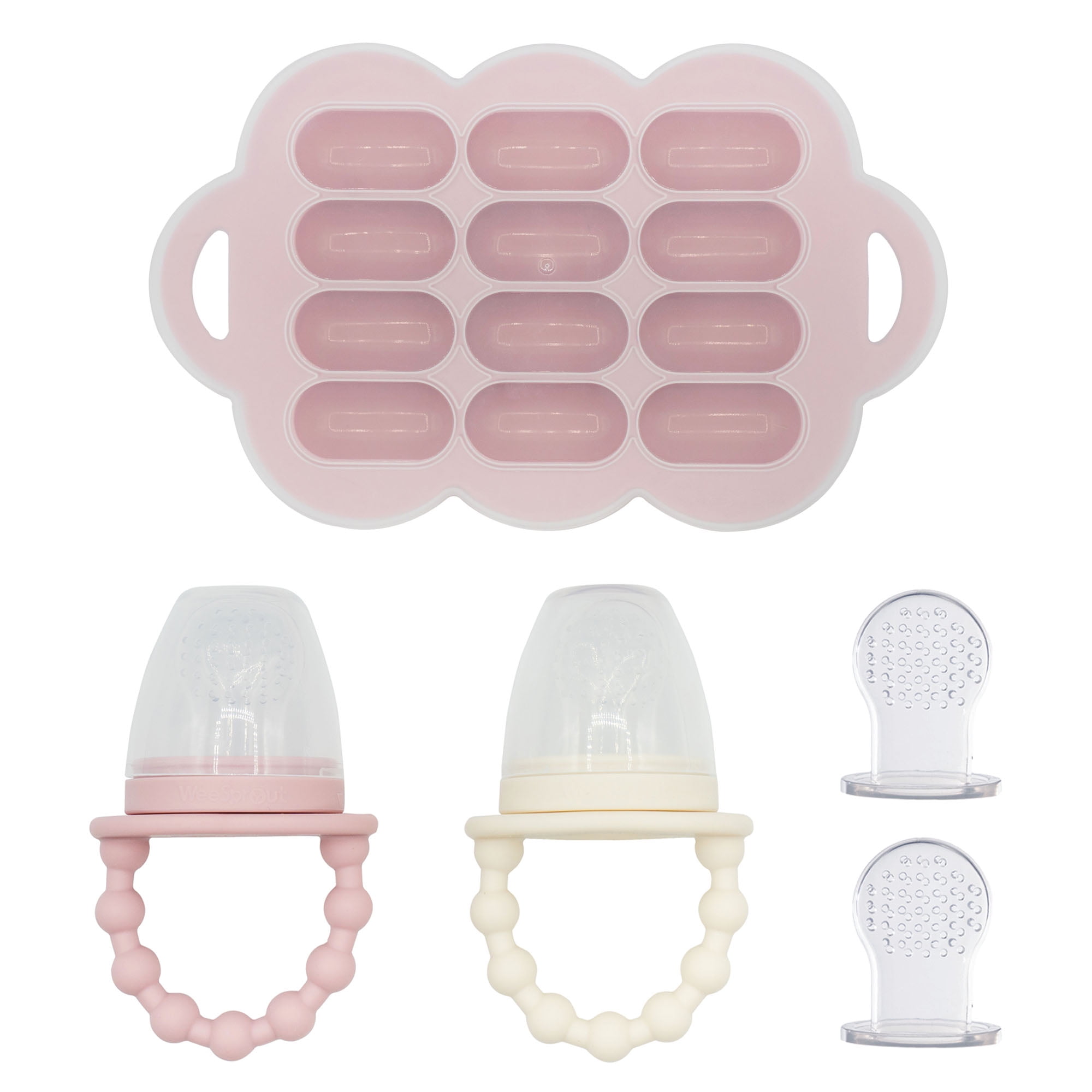 WeeSprout Silicone Baby Feeder Teether Set with Freezer Tray & Extra ...