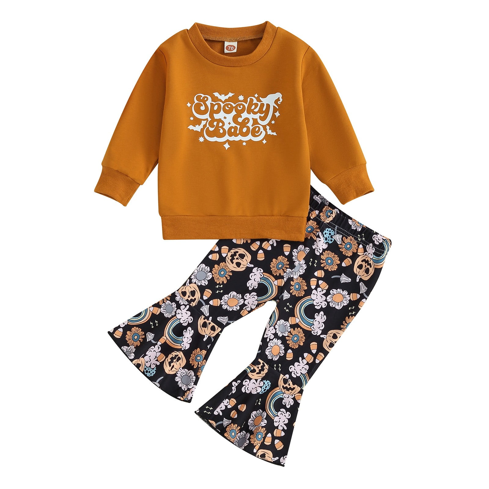 Weebloom Baby Girl Romper Halloween Clothes Set Long Sleeve Pumpkin Sweatshirt Pants Headband ...