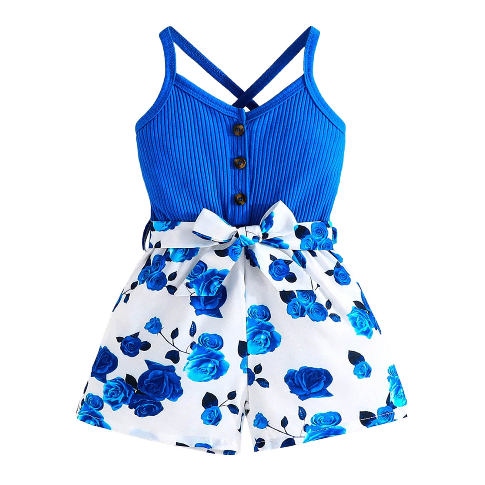 Weebloom Baby Girl Romper Summer Fashion Solid Color Tops Floral Print ...