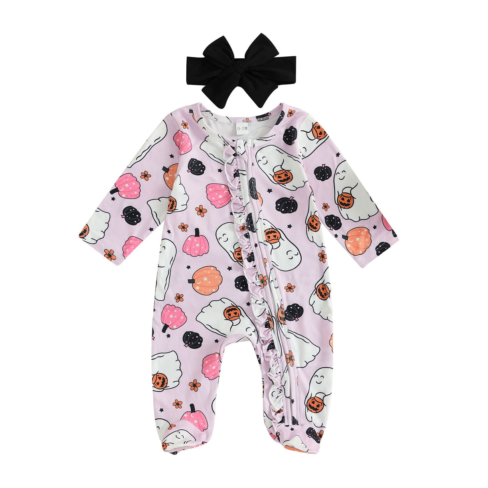 Weebloom Baby Sleepwear Halloween Autumn Cute 100 Days Pumpkin Print Long Sleeve Zipper Footed ...