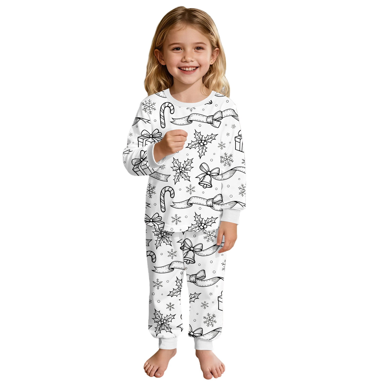 Weebloom Coloring Pajamas For Kids Christmas Doodle Print Girls Long ...