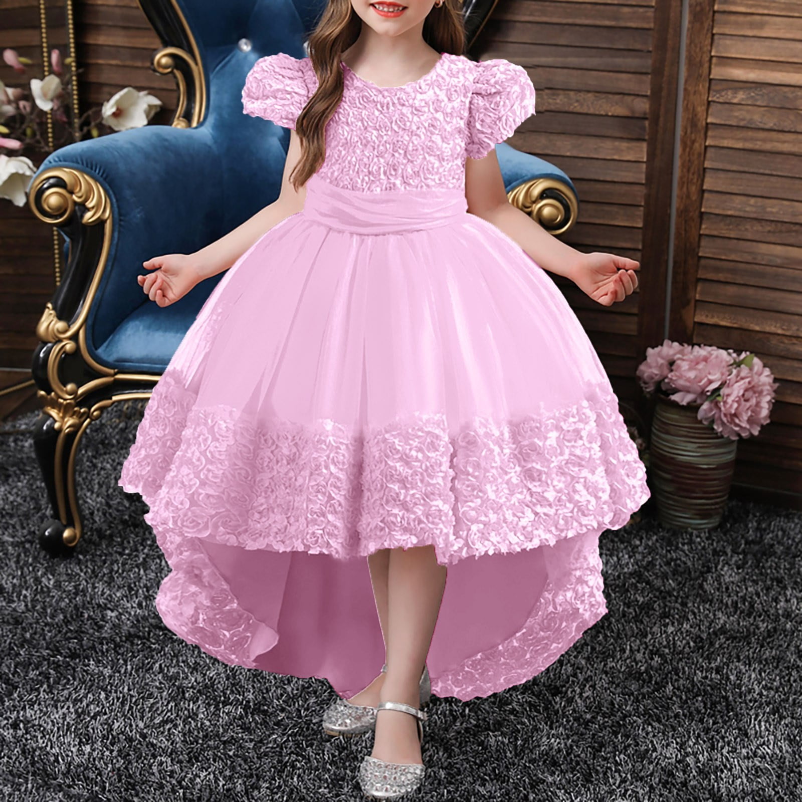 Weebloom Flower Girl Dresses For Wedding Birthday Puff Sleeve Lace ...