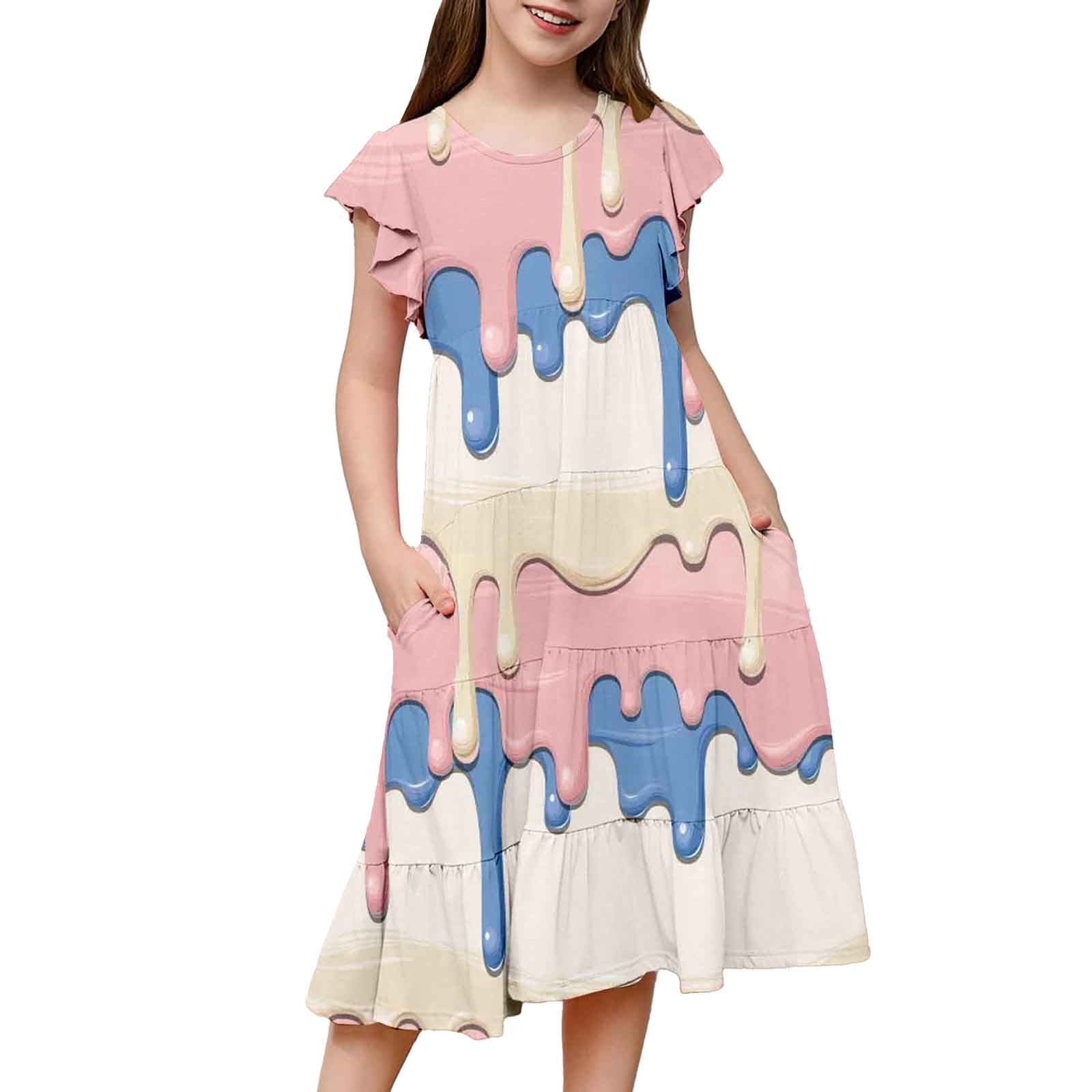 Weebloom Formal Dresses For Girls,Fly Sleeve Prints Holiday Kids Child ...