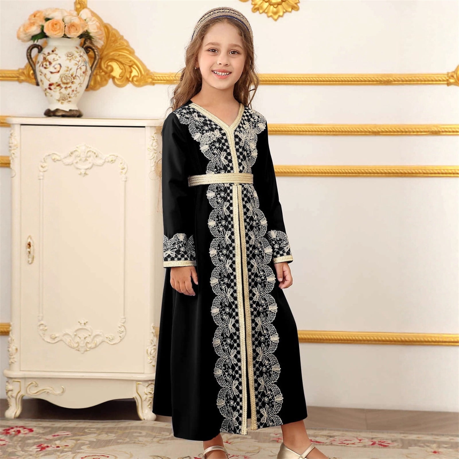 Weebloom Girl Dresses Elegant Embroidered Abaya Dress Long Sleeve Party ...