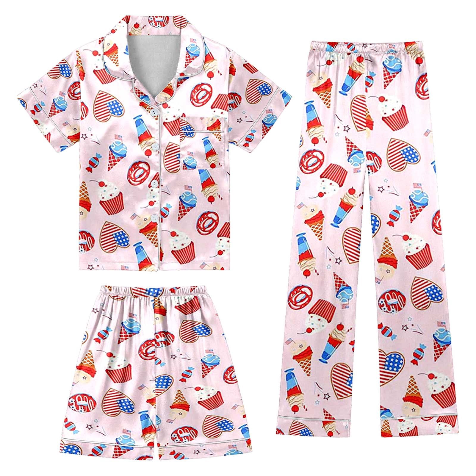 Weebloom Girl Sleepwear Pjs Silk Soft Button 3 Piece 3-13 Years Old ...
