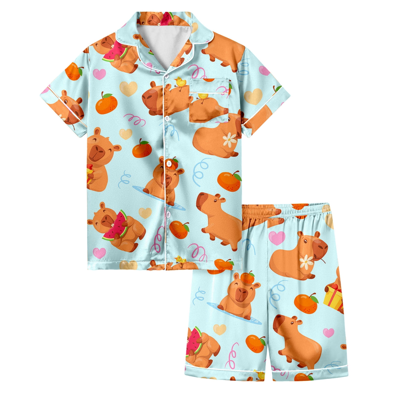 Weebloom Girls Capybara Loungewear Short Sleeve Cute Capybara Print ...