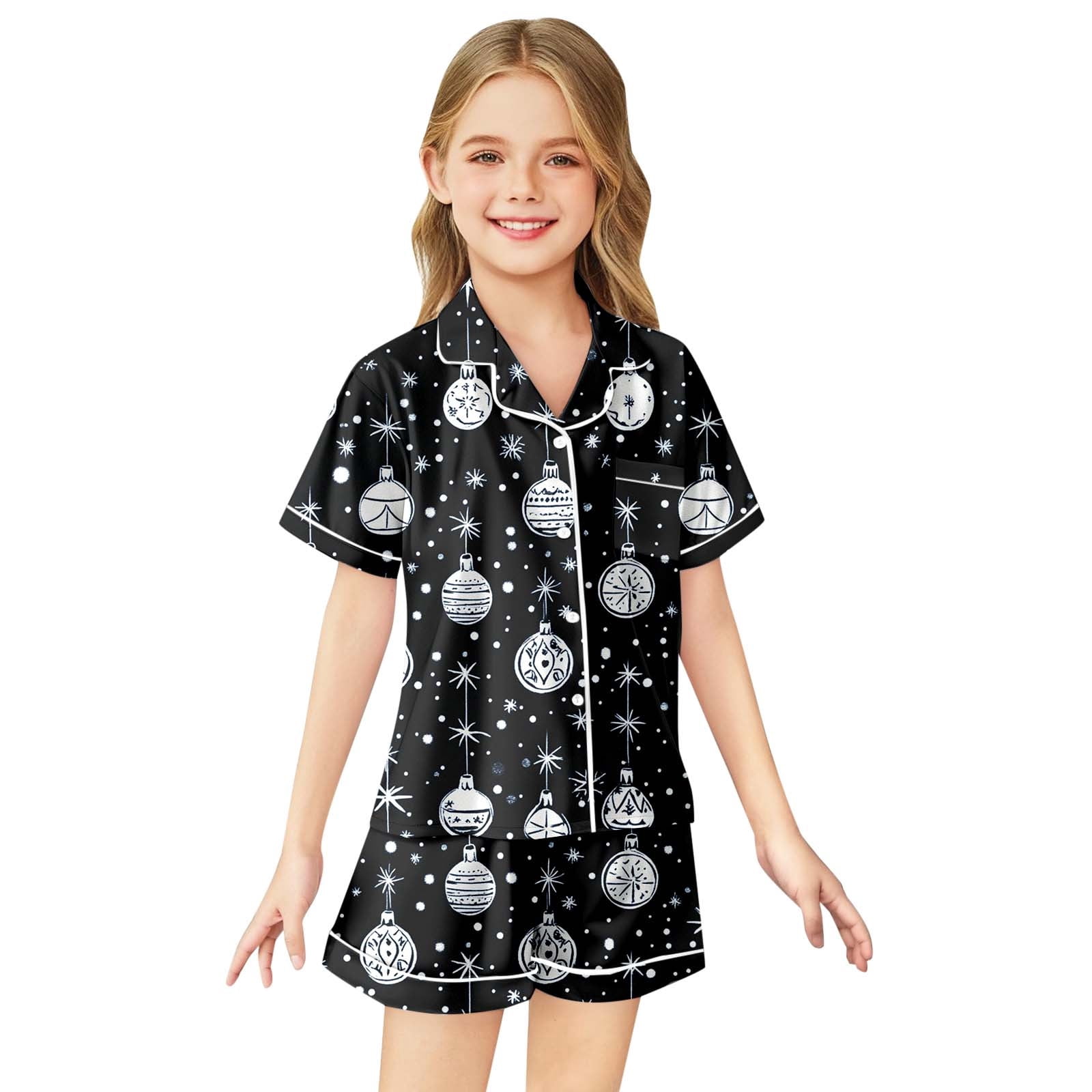 Weebloom Girls Christmas Pajamas Xmas Printed Silk Short Sleeved 2-13 ...
