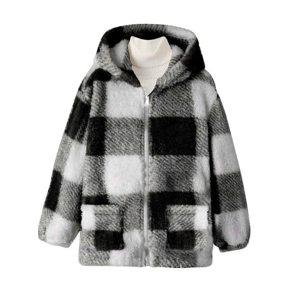 Weebloom Girls Fleece Winter Coat Jacket Plaid Hooded Jackets Cozy Soft ...