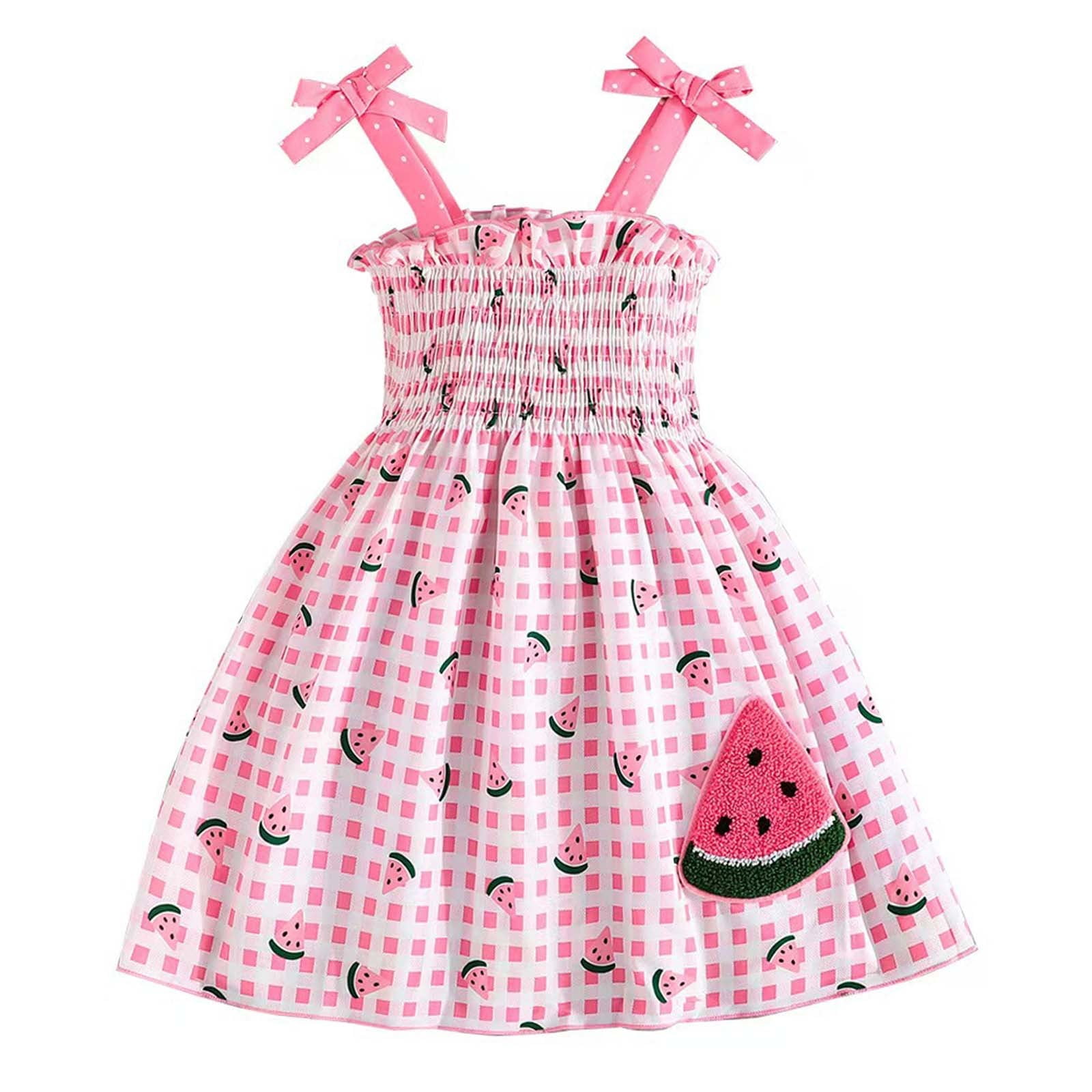 Weebloom Girls Graduation Dress,Checkered Fruit Print Cotton Sleeveless ...