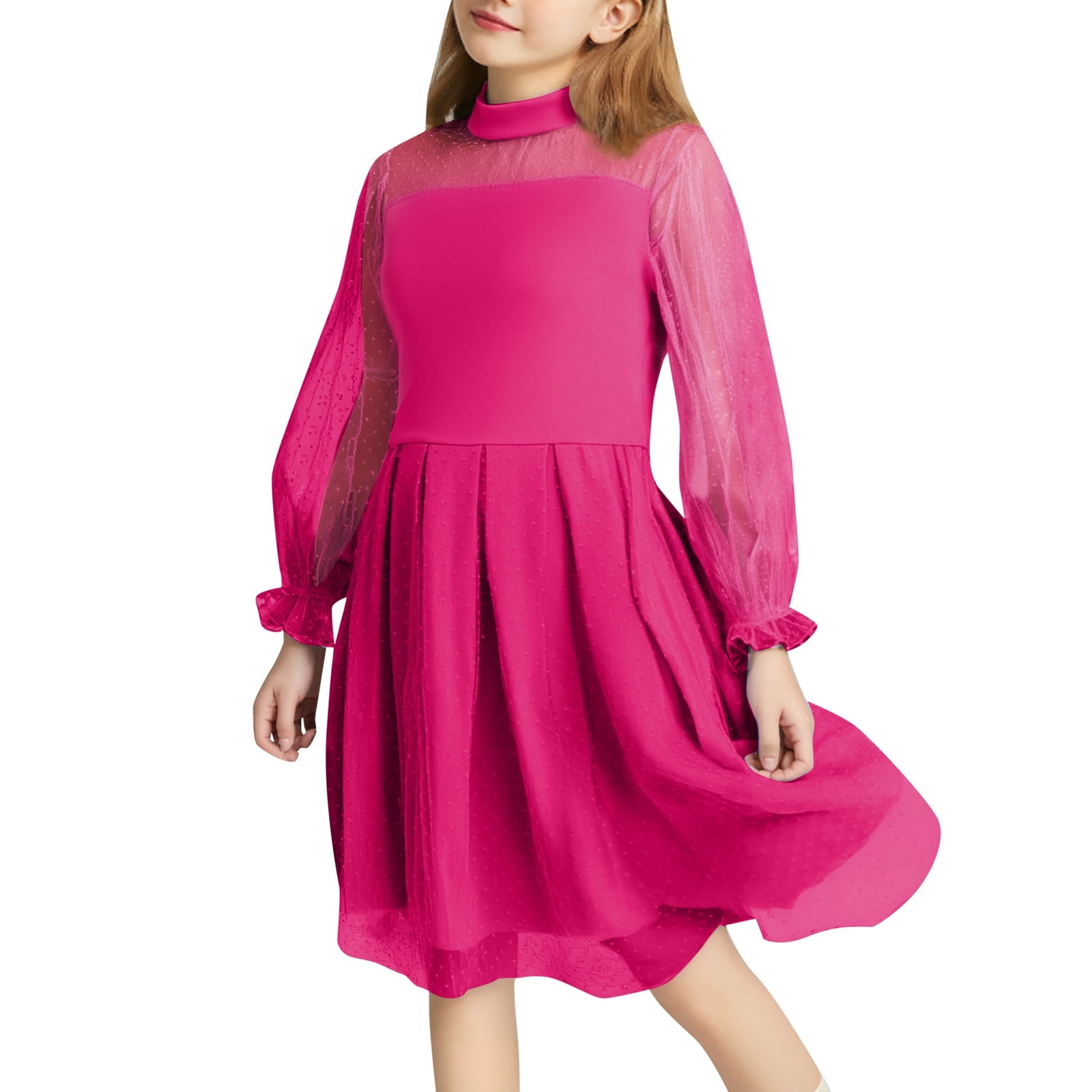 Weebloom Girls Graduation Dress,Color Contrast Mesh Long Sleeve Girls ...