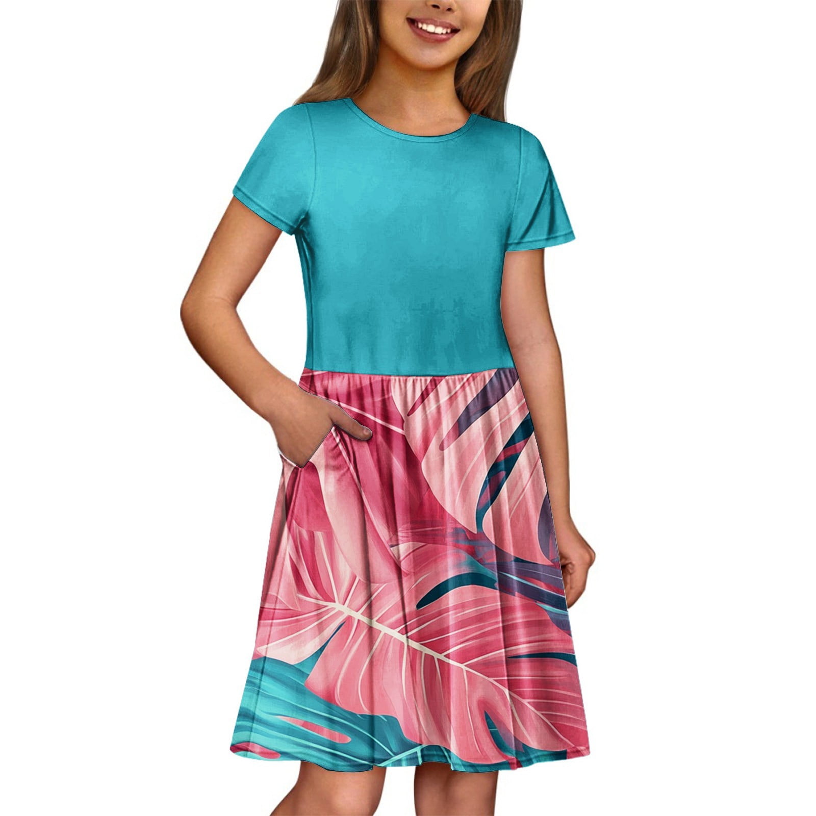 Weebloom Girls Graduation Dress,Cute Floral Print Round Neck Short ...