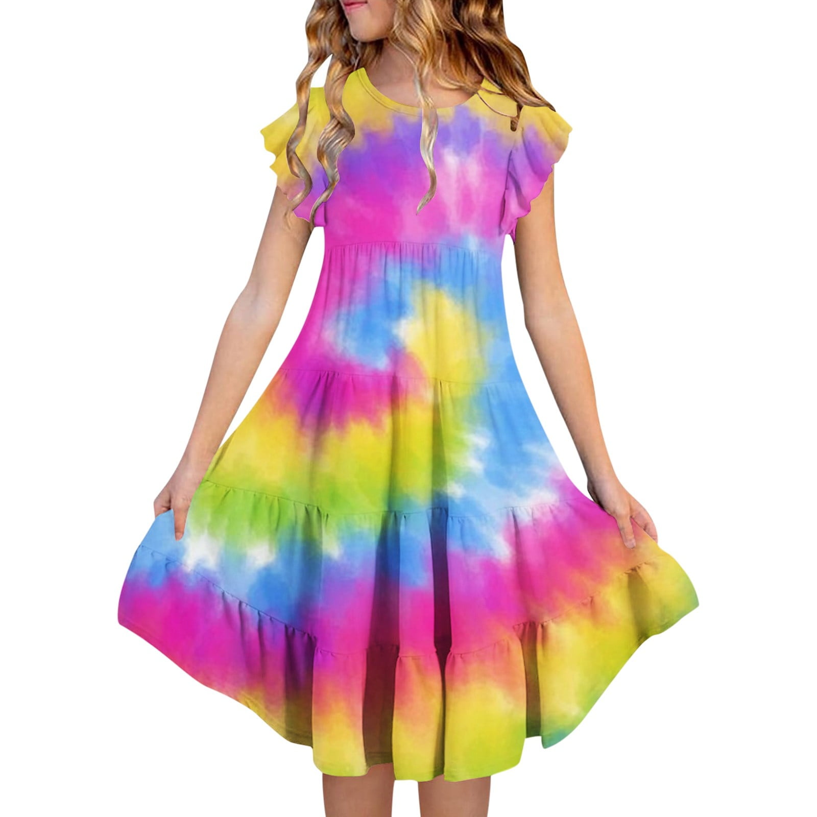 Weebloom Girls Graduation Dress,Double Layer Flutter Sleeve Flowy A ...