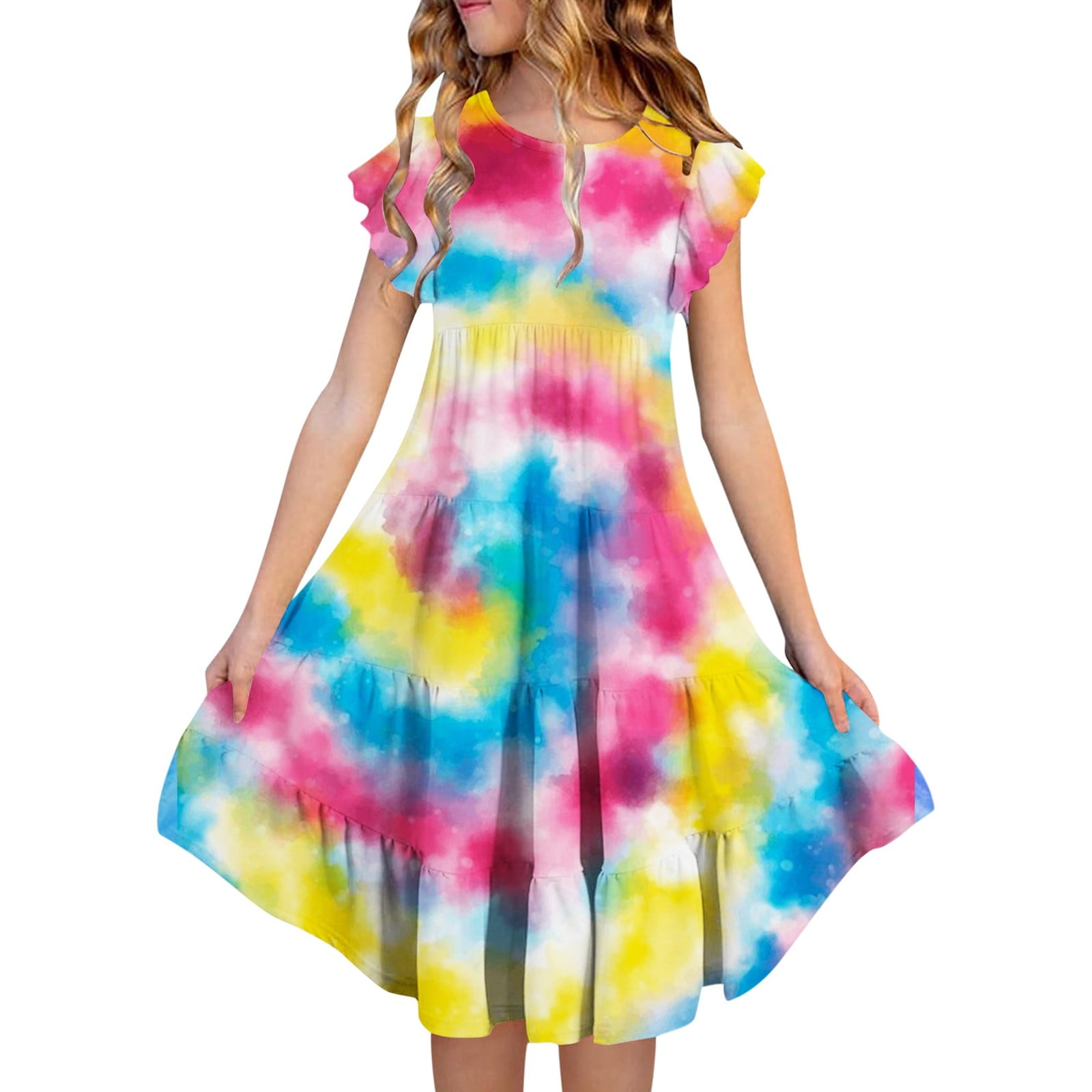 Weebloom Girls Graduation Dress,Double Layer Flutter Sleeve Flowy A ...