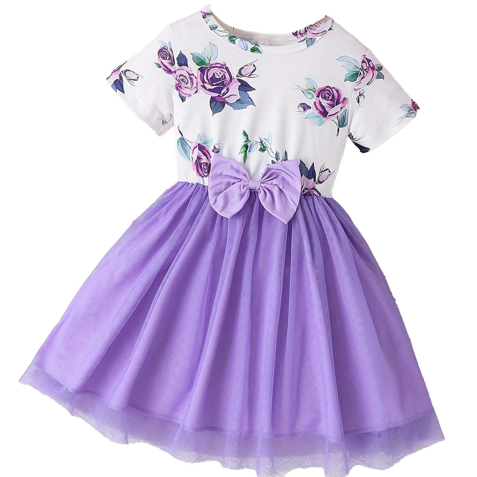 Weebloom Girls Graduation Dress,Floral Print Bow Spliced Mesh Princess ...