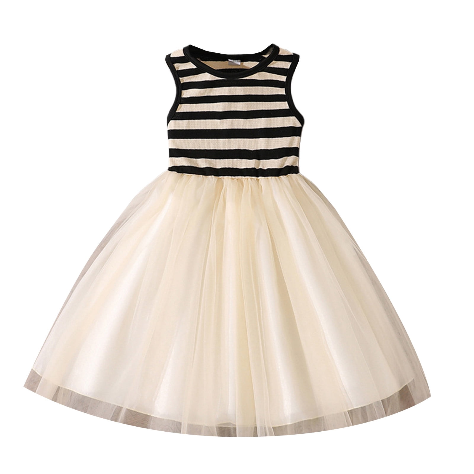 Weebloom Girls Graduation Dress,Kids Striped Mesh Sleeveless Princess ...