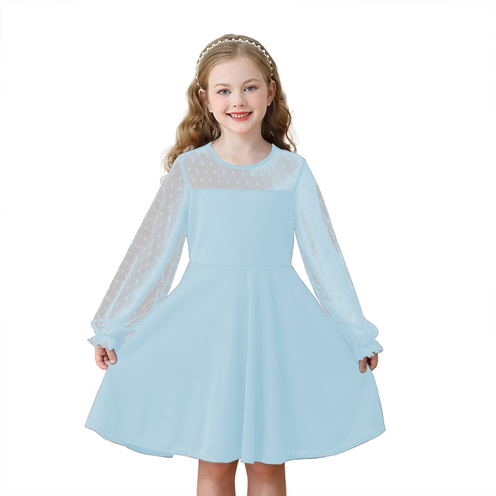 Weebloom Girls Graduation Dress,Lace Long Sleeve Solid Color Cute 6-15 ...