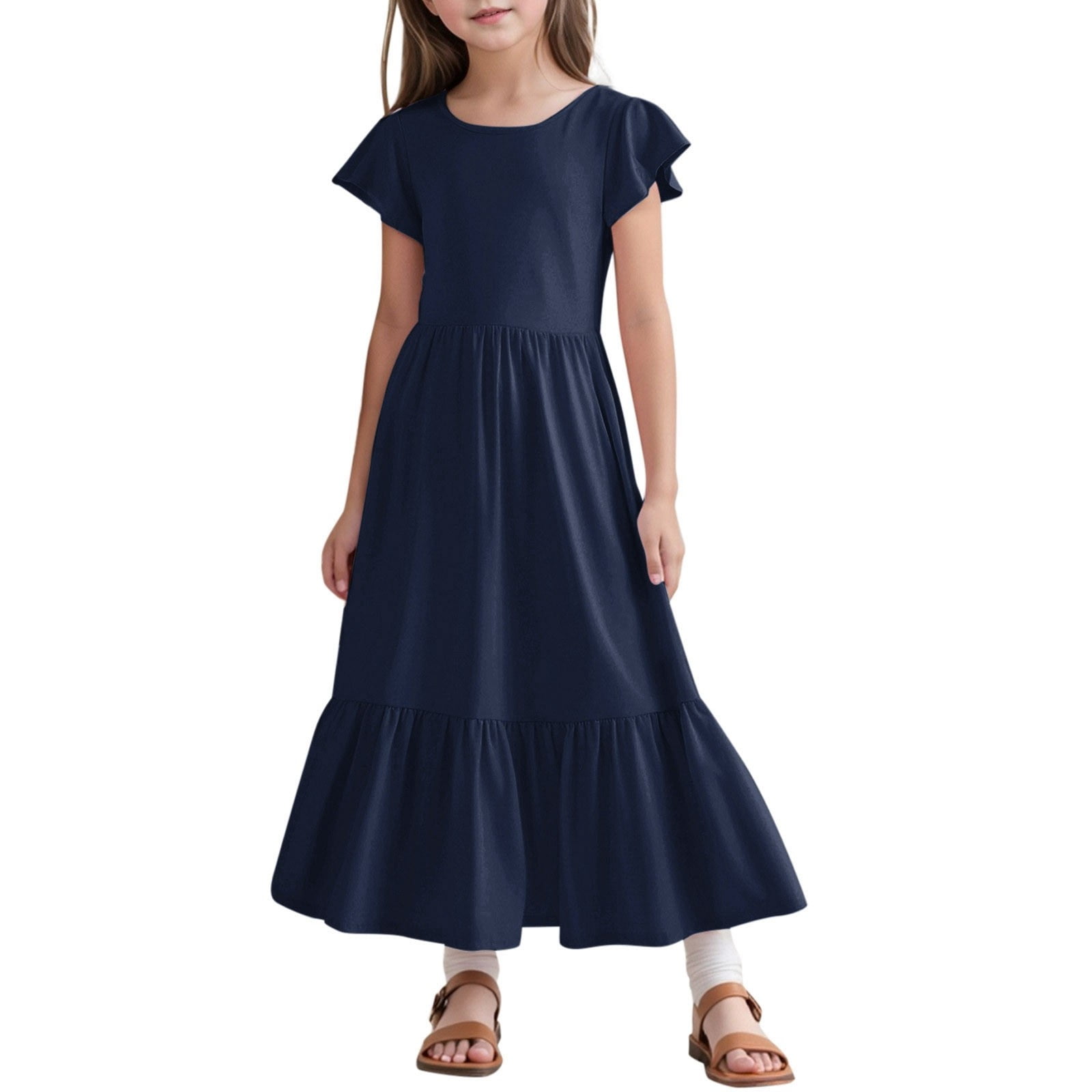 Weebloom Girls Graduation Dress,Pleated Short Sleeve Round Neck Loose ...