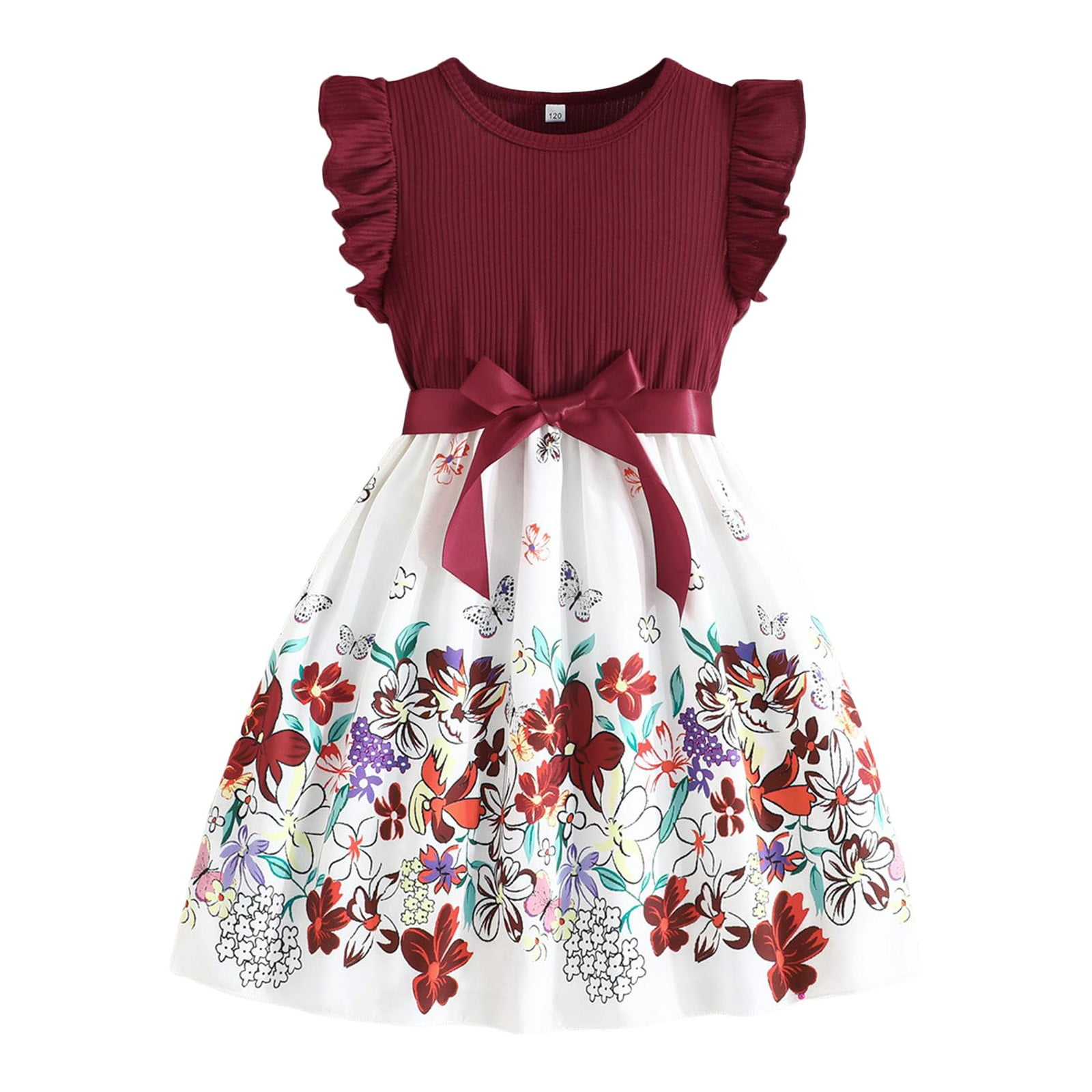 Weebloom Girls Graduation Dress,Ruffles Sleeveless Floral Prints Ribbed ...