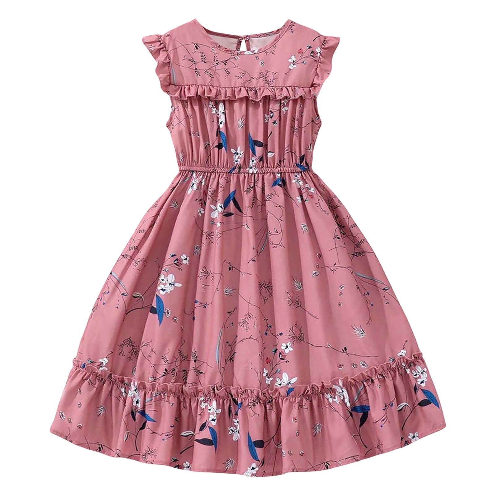 Weebloom Girls Graduation Dress,With Floral Print Waistband Flounce Hem ...