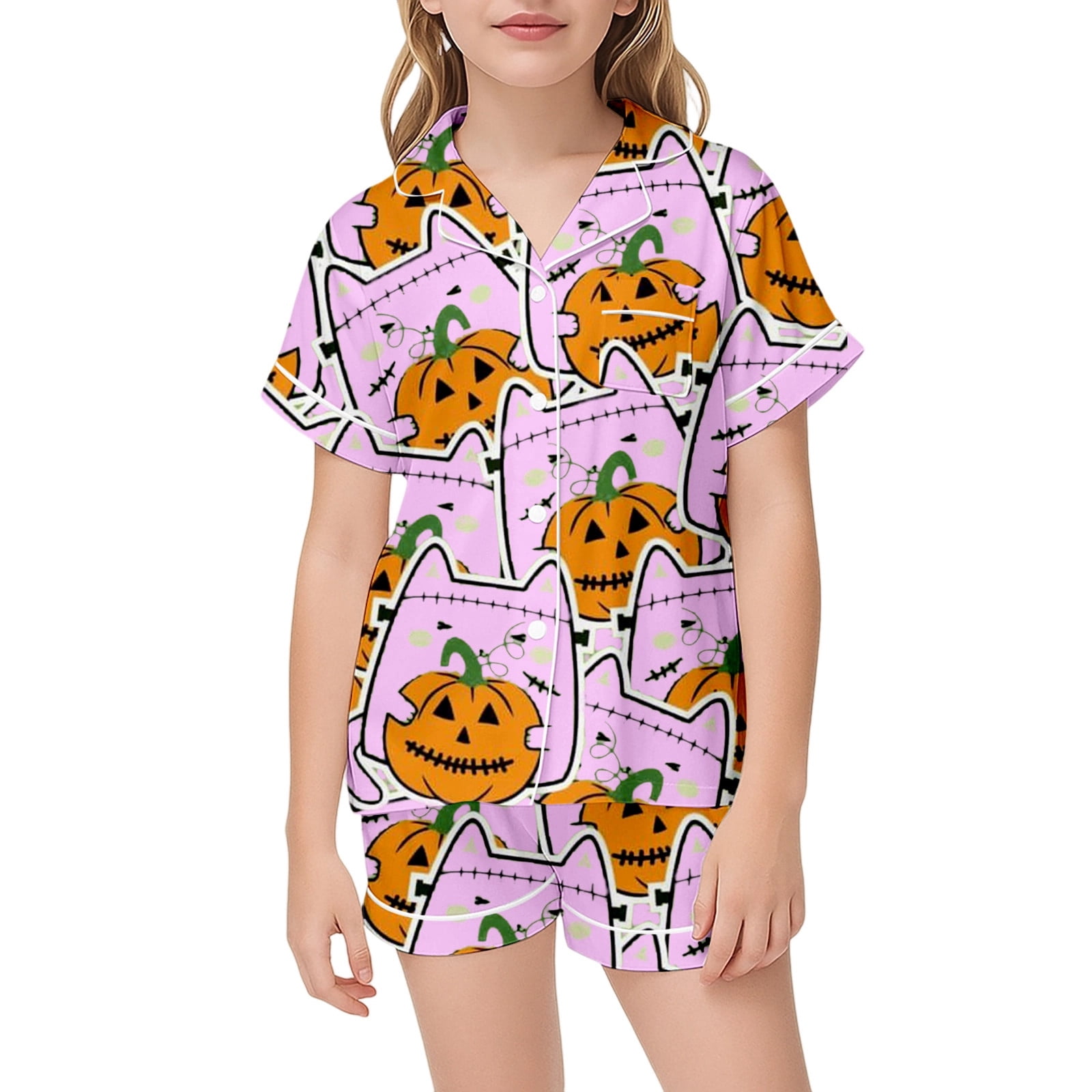 Weebloom Girls Halloween Outfits Set Soft Silk Like Print Outfit for ...
