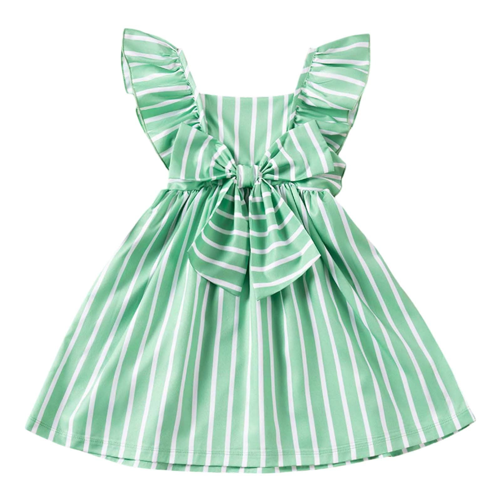 Weebloom Girls Hawaiian Dress,Casual Striped Bow A Line With Flutter ...