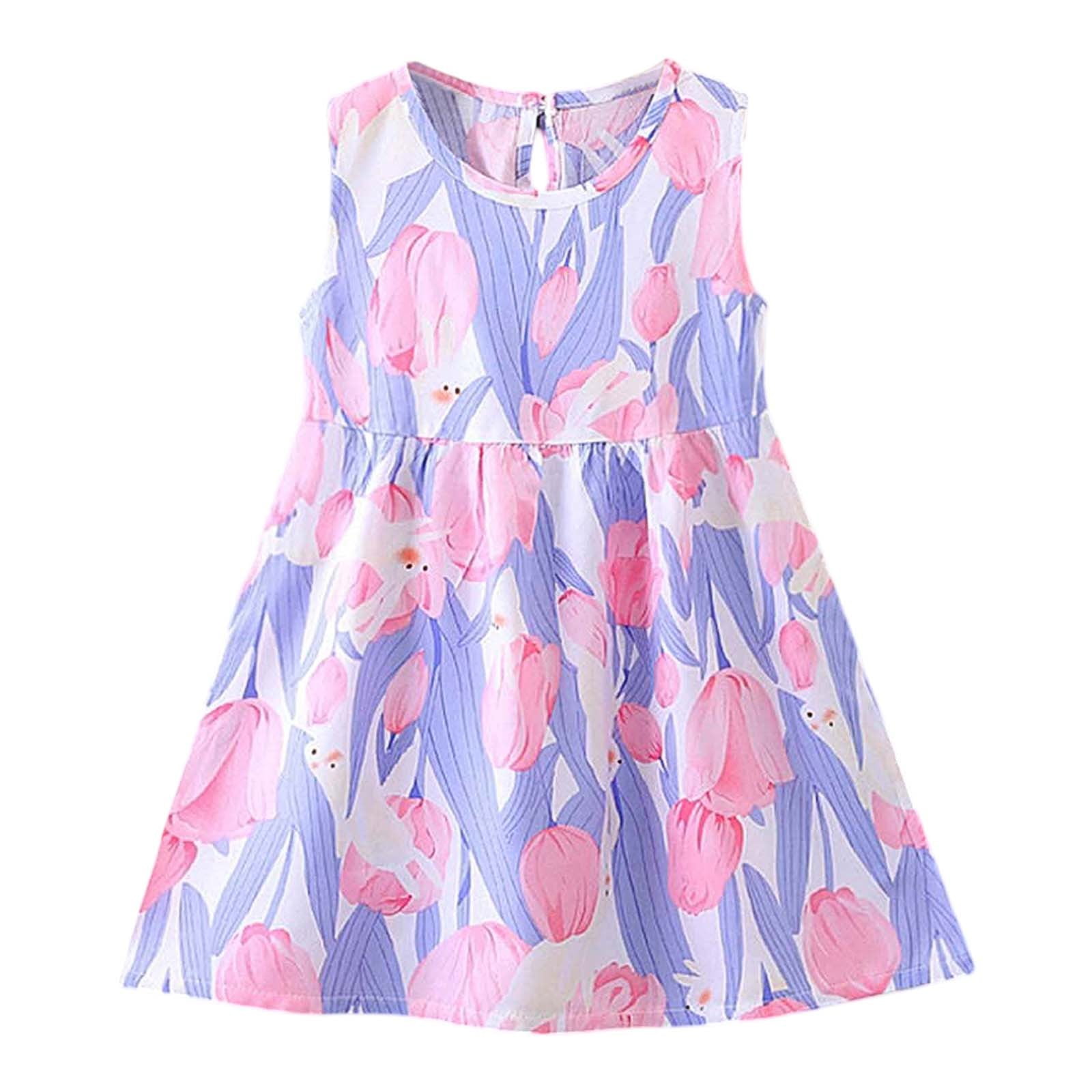 Weebloom Girls Hawaiian Dress,Floral Sleeveless Casual Children 1-7 ...
