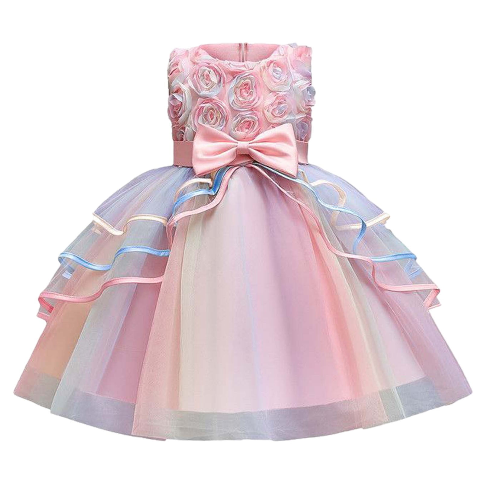 Weebloom Girls Hawaiian Dress,Rose Embroidered Princess With Layered ...