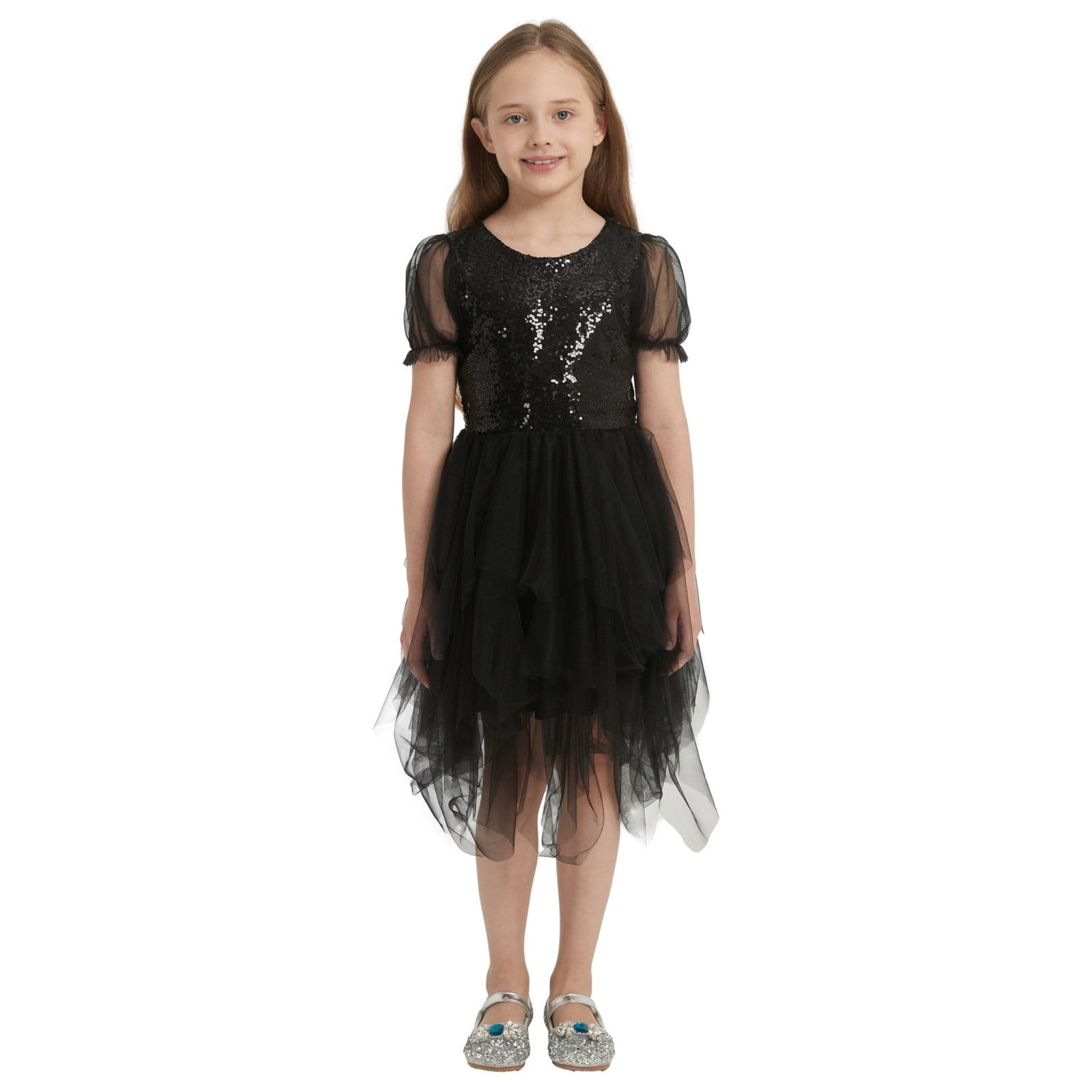 Weebloom Girls Hawaiian Dress,Sequin Puff Sleeve Party Kids Elegant Net ...